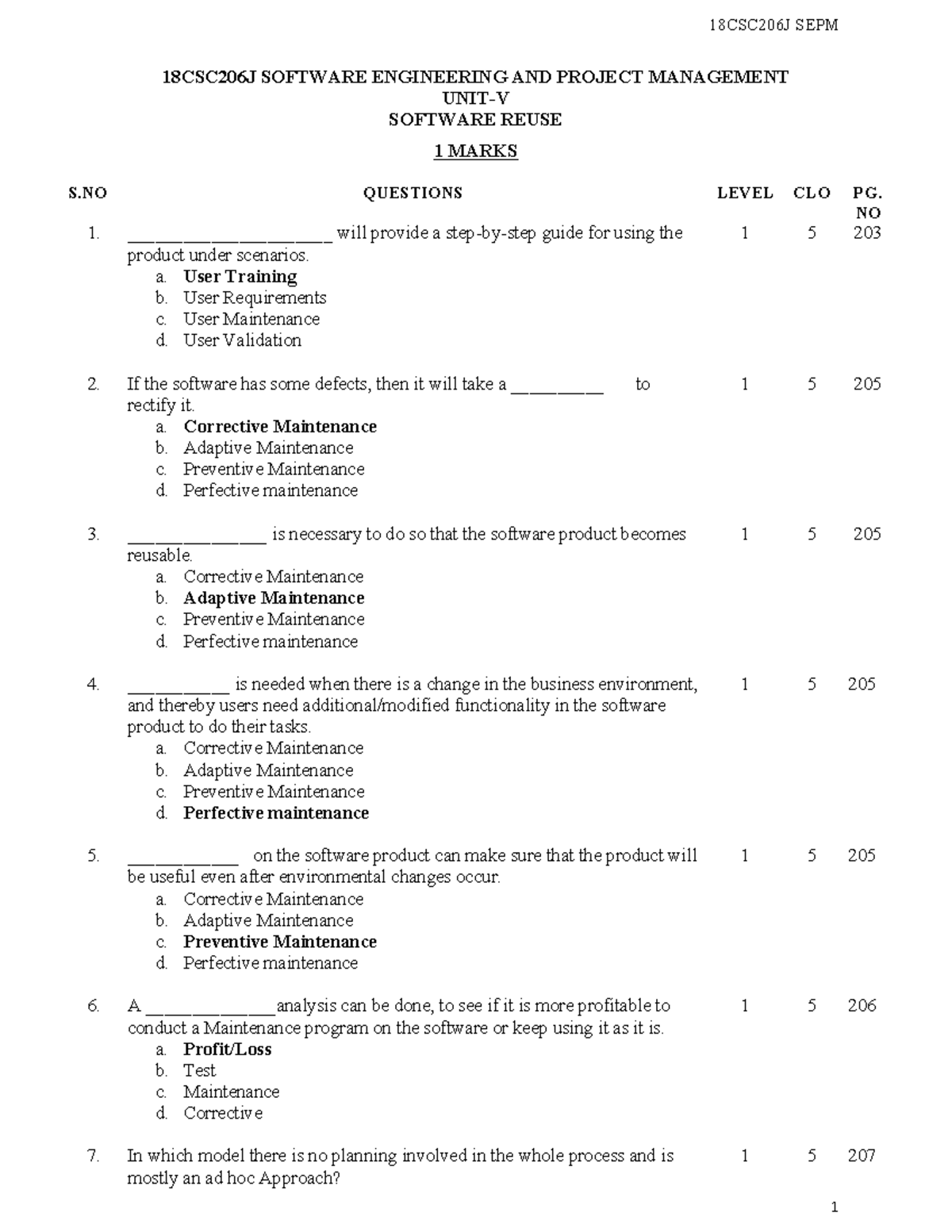 18CSC206J SEPM Software Reuse and Maintenance Exam Questions - Studocu