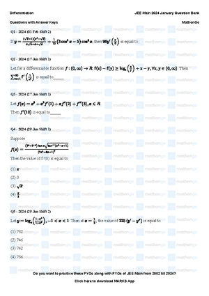 Differential Equations - JEE Main 2024 January Question Bank - MathonGo - Studocu