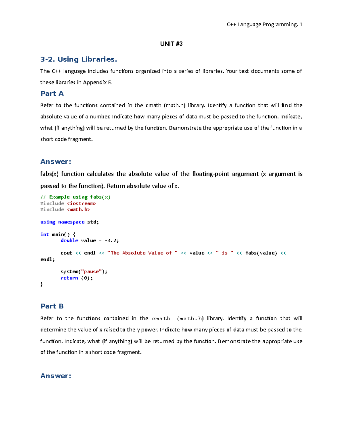 Unit 3 Assignments Language Programming 1 Unit Using Libraries 3554