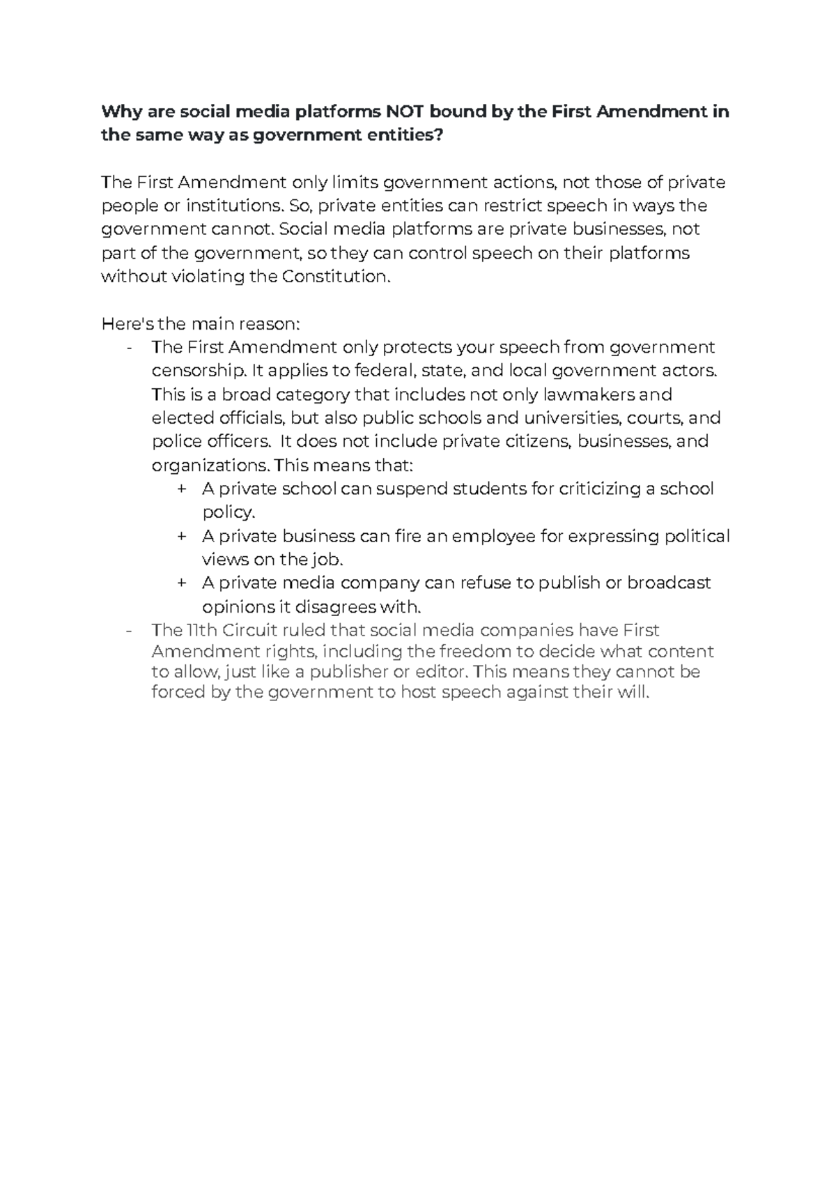 LAE101 - SLOT 1 - Q2: Social Media & First Amendment Rights - Studocu