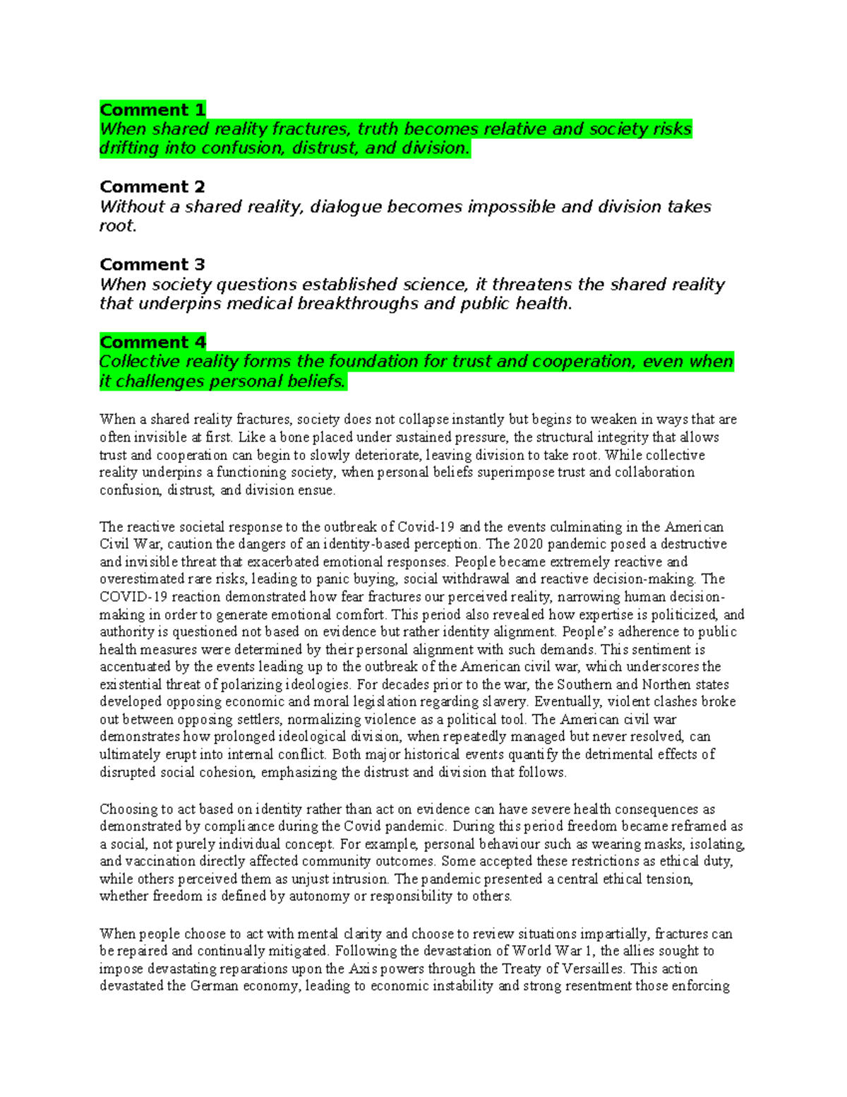Task A - Reality: Lecture Notes on Shared Reality and Division - Studocu