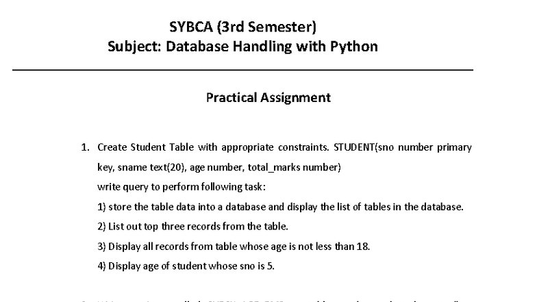 SYBCA 3rd Sem: Database Handling with Python Practical Assignment - Studocu