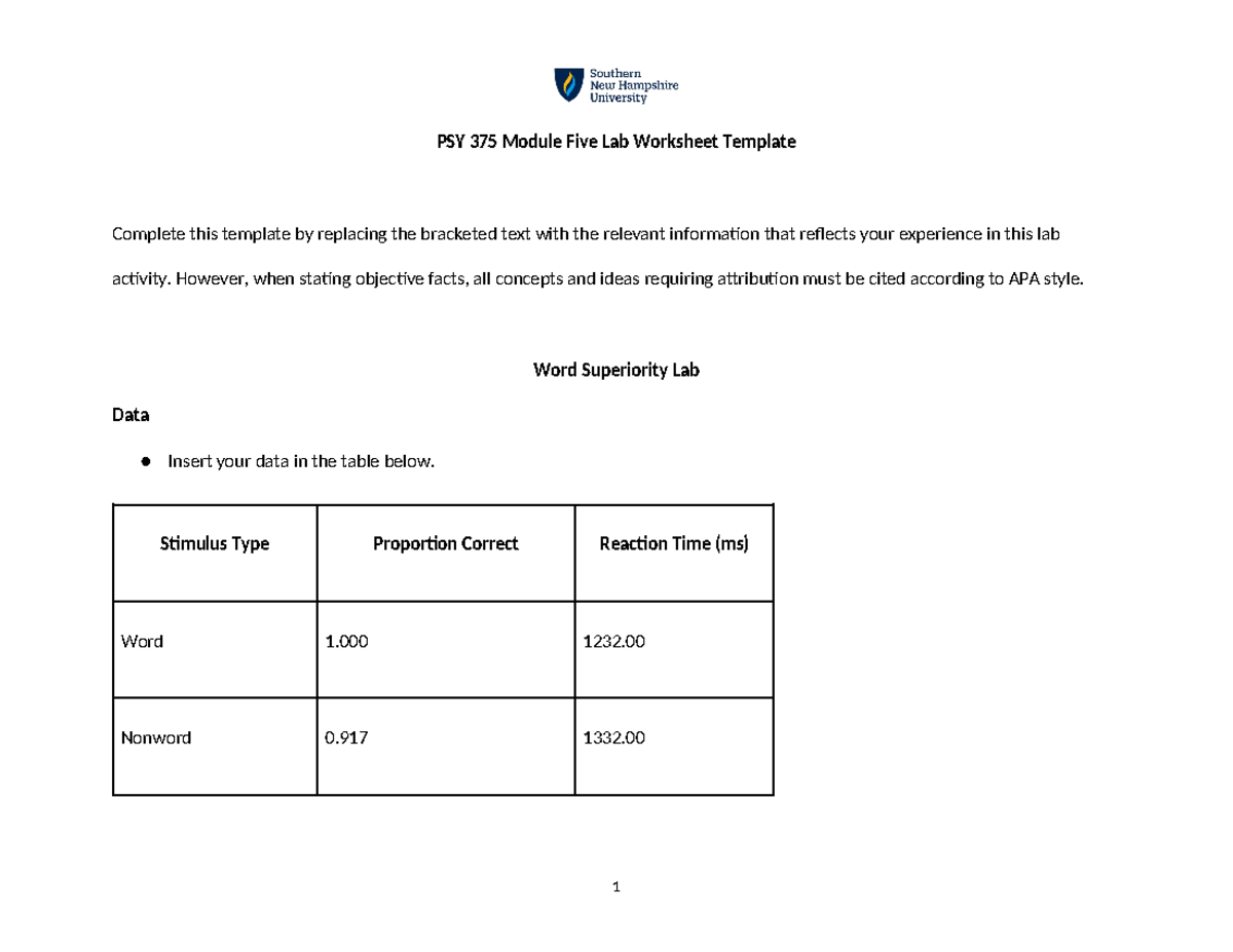 PSY 375 5-1 Module Five Lab Worksheet - However, when stating objective ...
