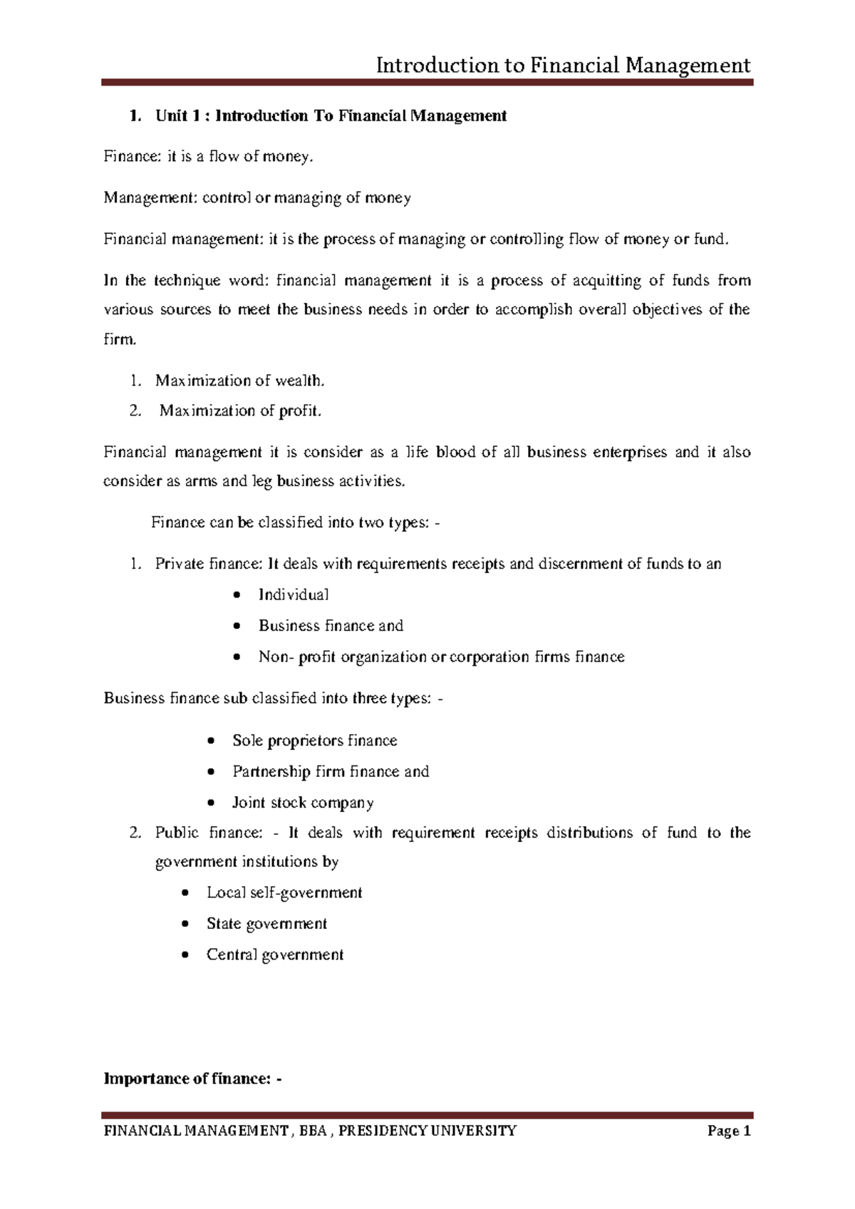 Module 1 FM Lecture Notes: Introduction to Financial Management - Studocu