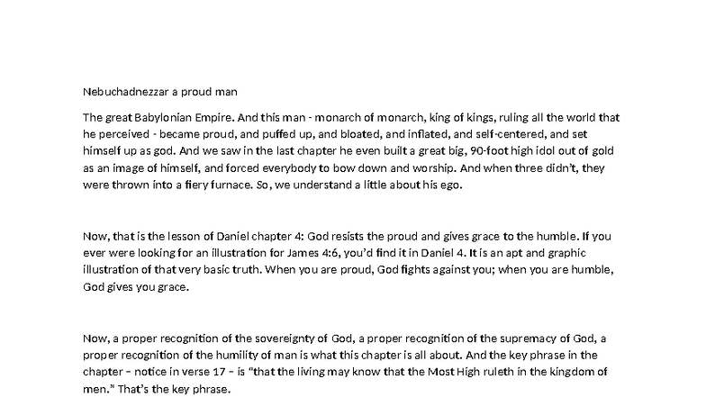 Daniel 4: The Pride of Nebuchadnezzar and God's Sovereignty - Studocu