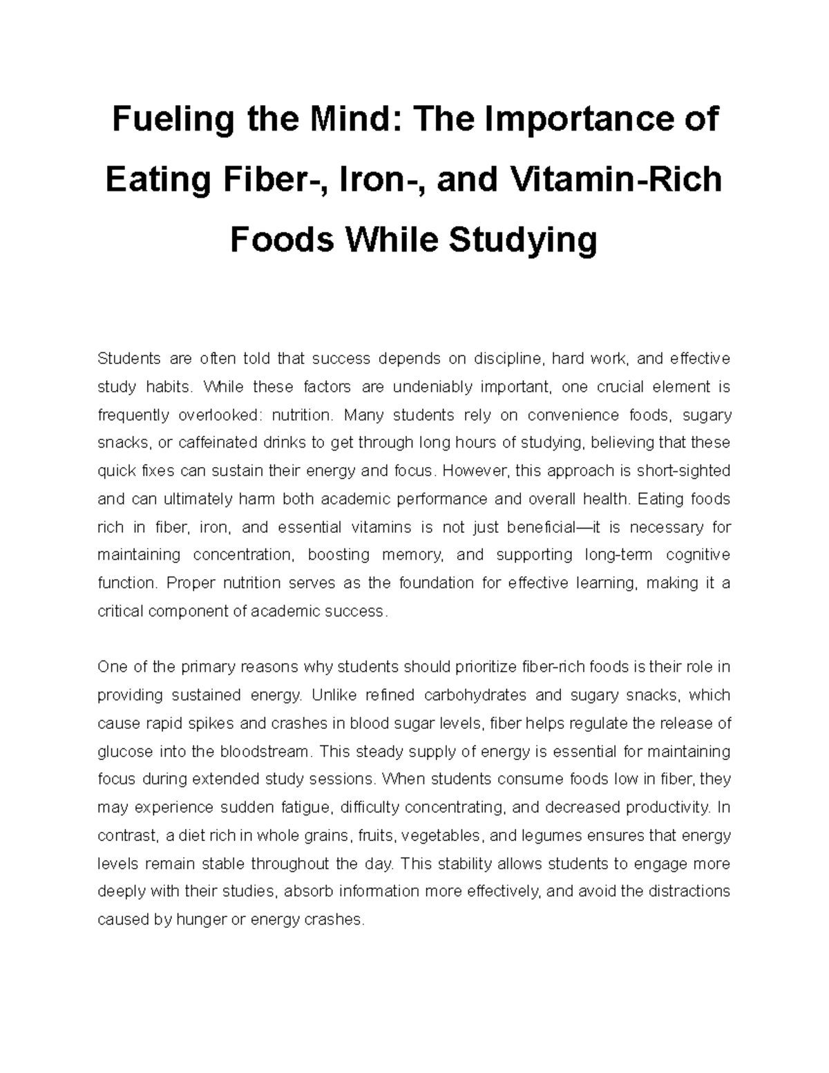 Nutrition and Study Success: The Role of Food in Learning - Studocu