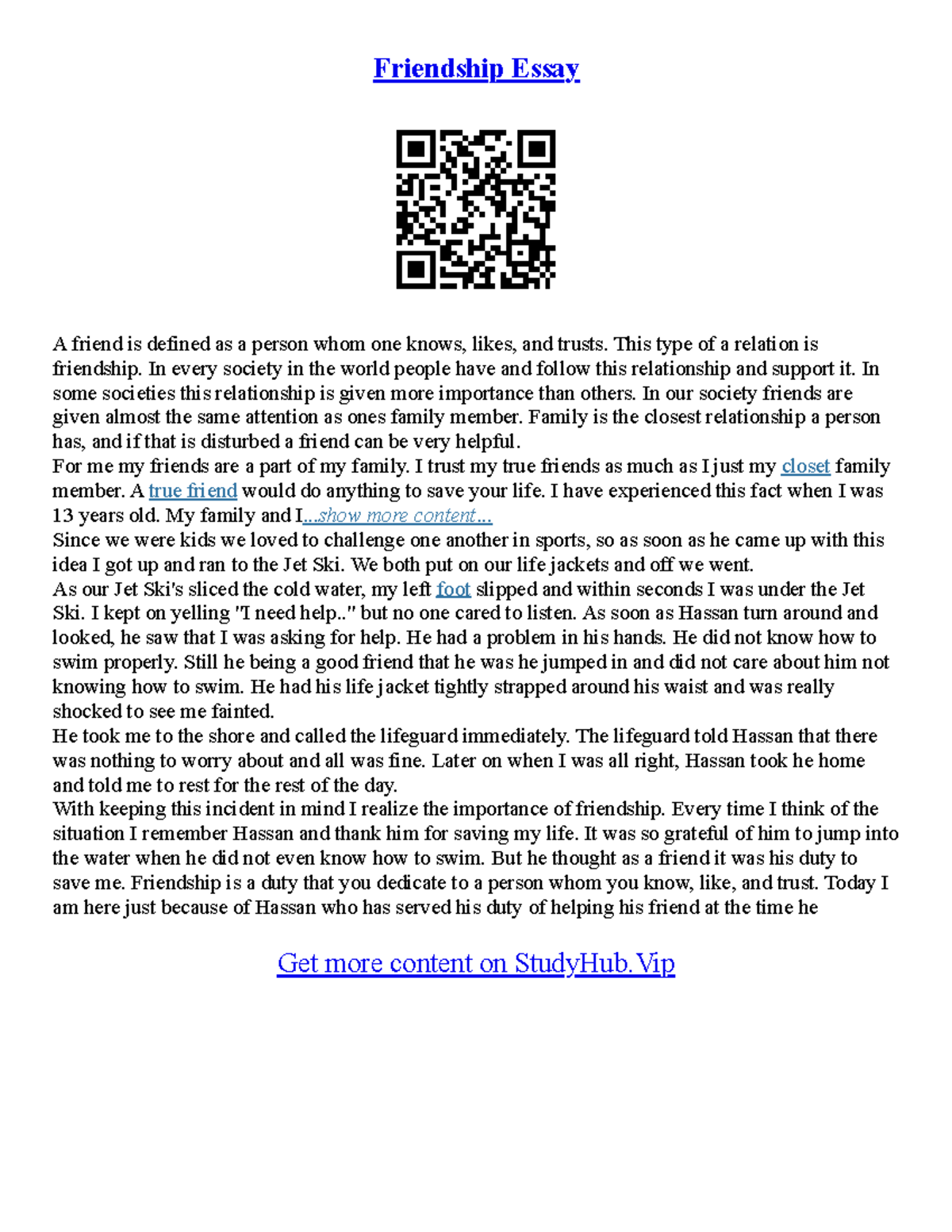 What Is A Friend Essay - Friendship Essay A friend is defined as a ...