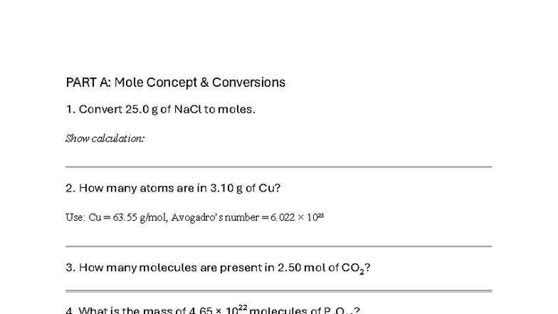 Chapter 3: Mole Concept & Percent Composition (Chem 101) - Studocu