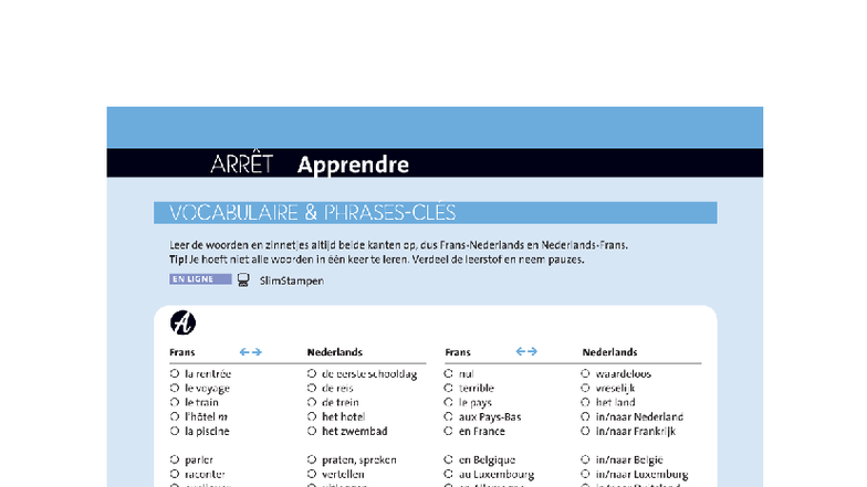 Frans Nederlands Vocabulaire - Chapitre 1 Notes - Studeersnel