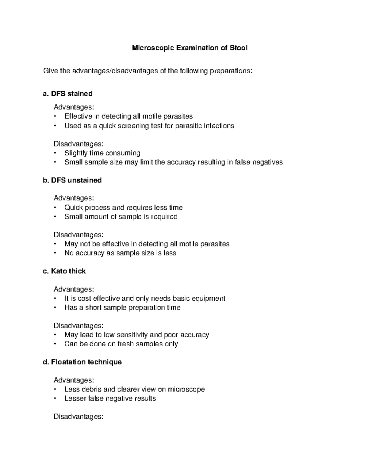 Microscopic Examination of Stool: Techniques & Their Pros/Cons - Studocu