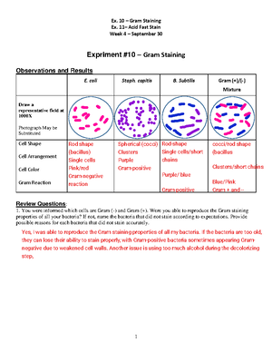 Lab report 3,7 and 8 - Ex. 3 – Isolation of Pure Cultures Ex. 7 ...