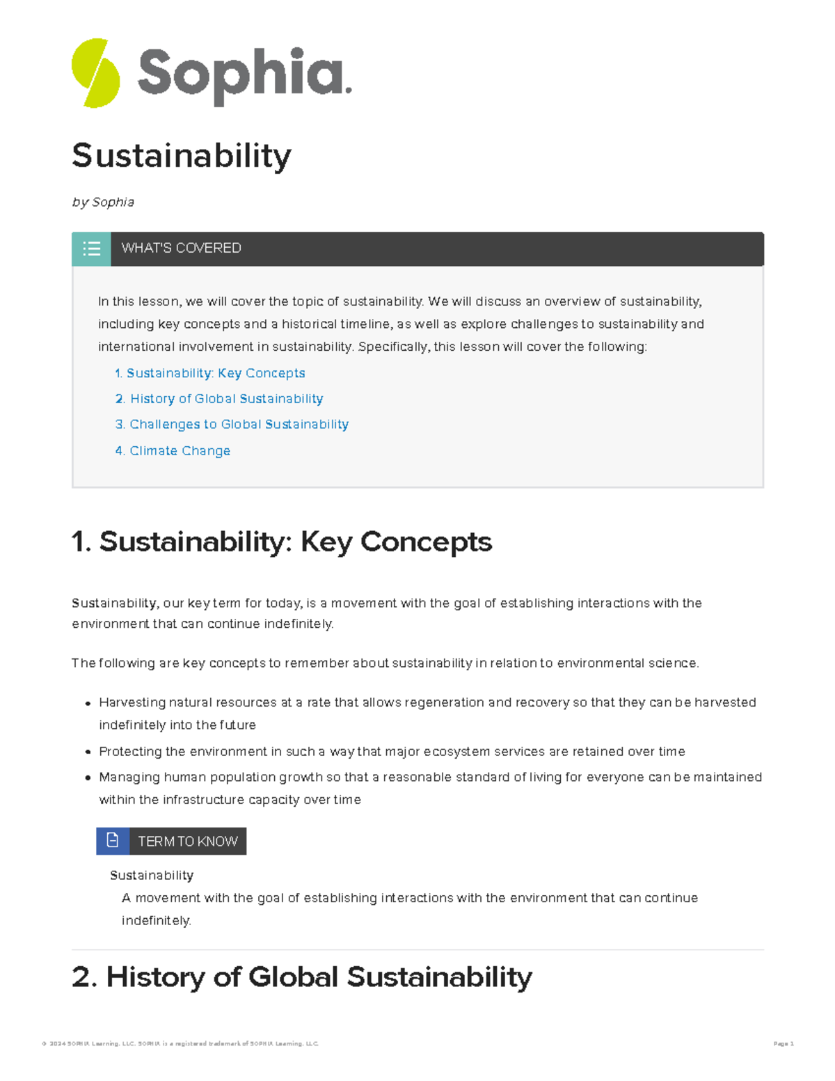 Sustainability Overview: Key Concepts & Challenges - SOPHIA Lesson ...