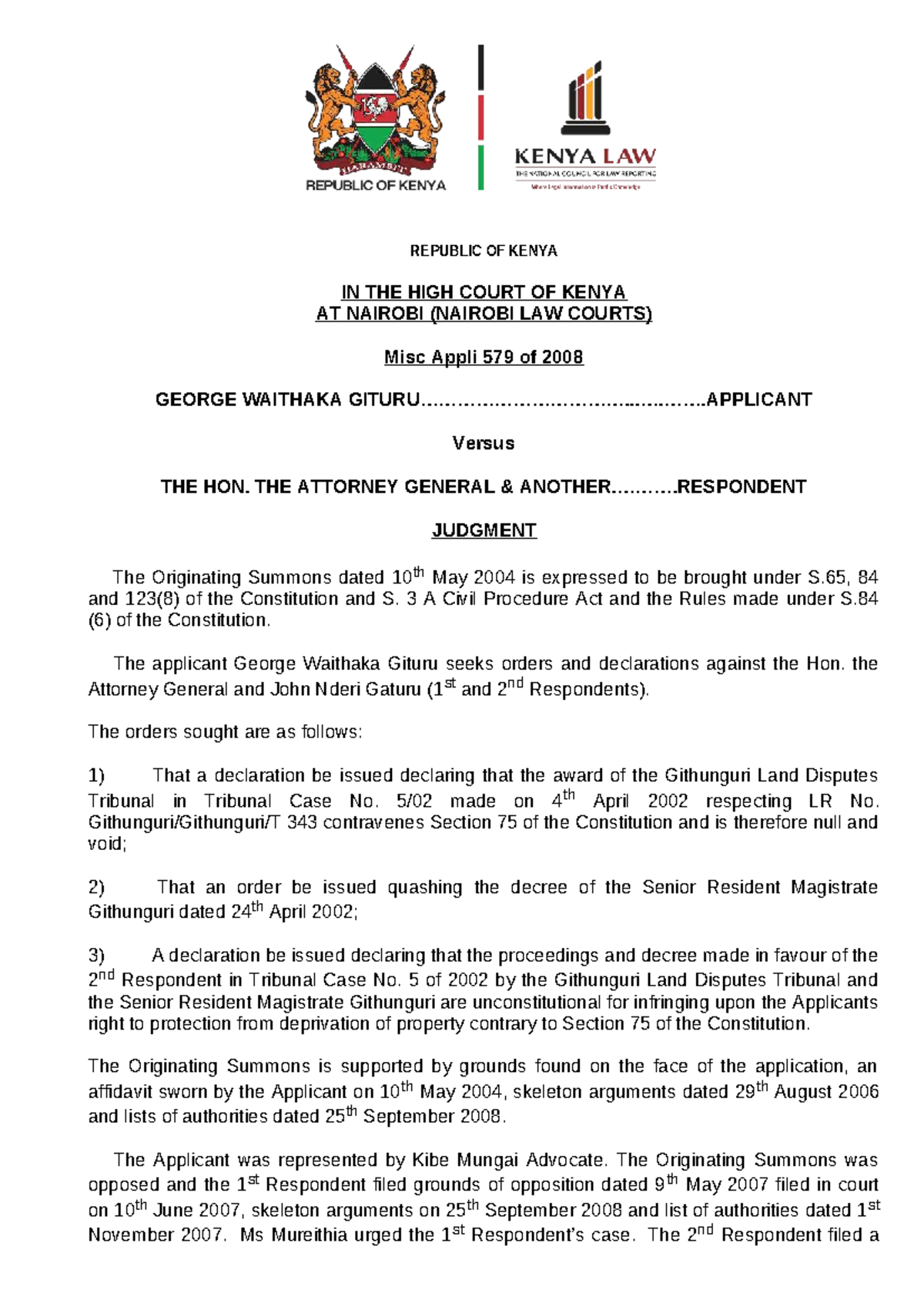 George Waithaka Gituru v Attorney General: Judgment Analysis (Misc ...