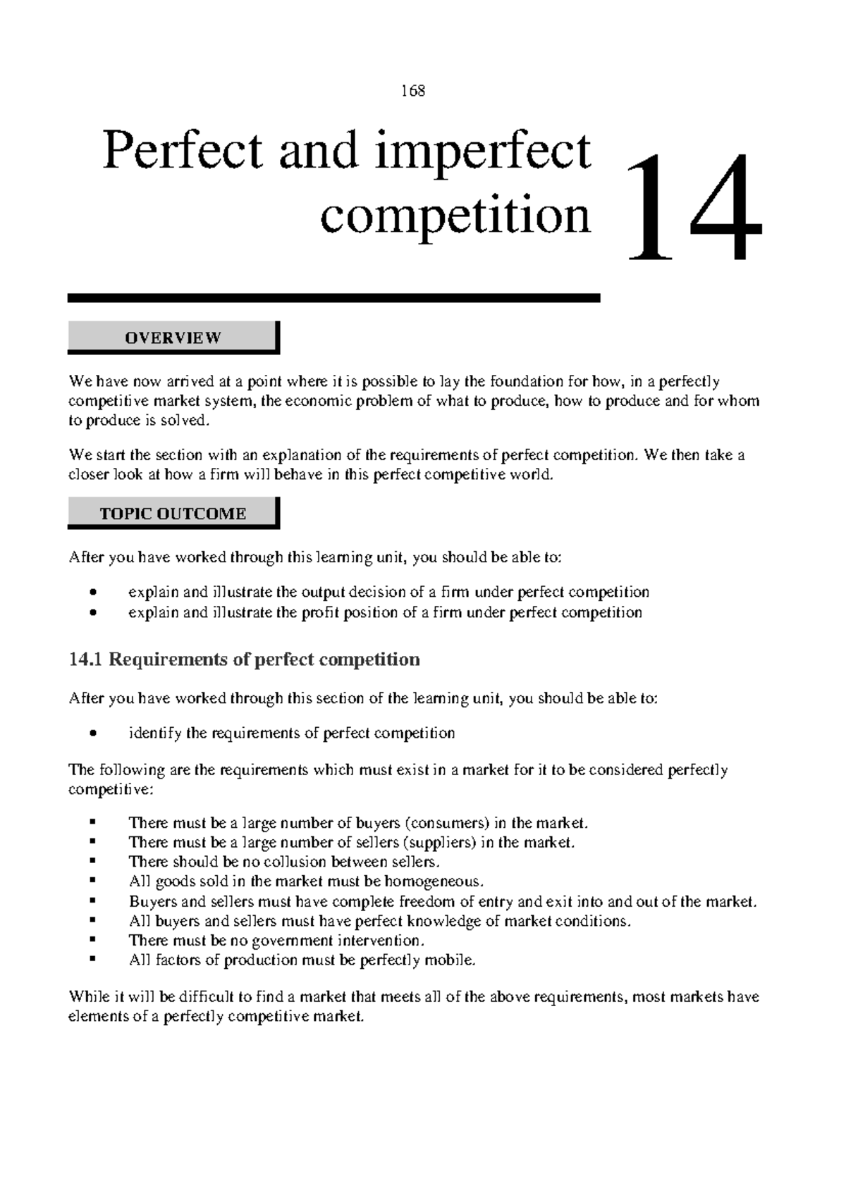 ECS1501 Topic 14: Perfect vs. Imperfect Competition Overview and ...