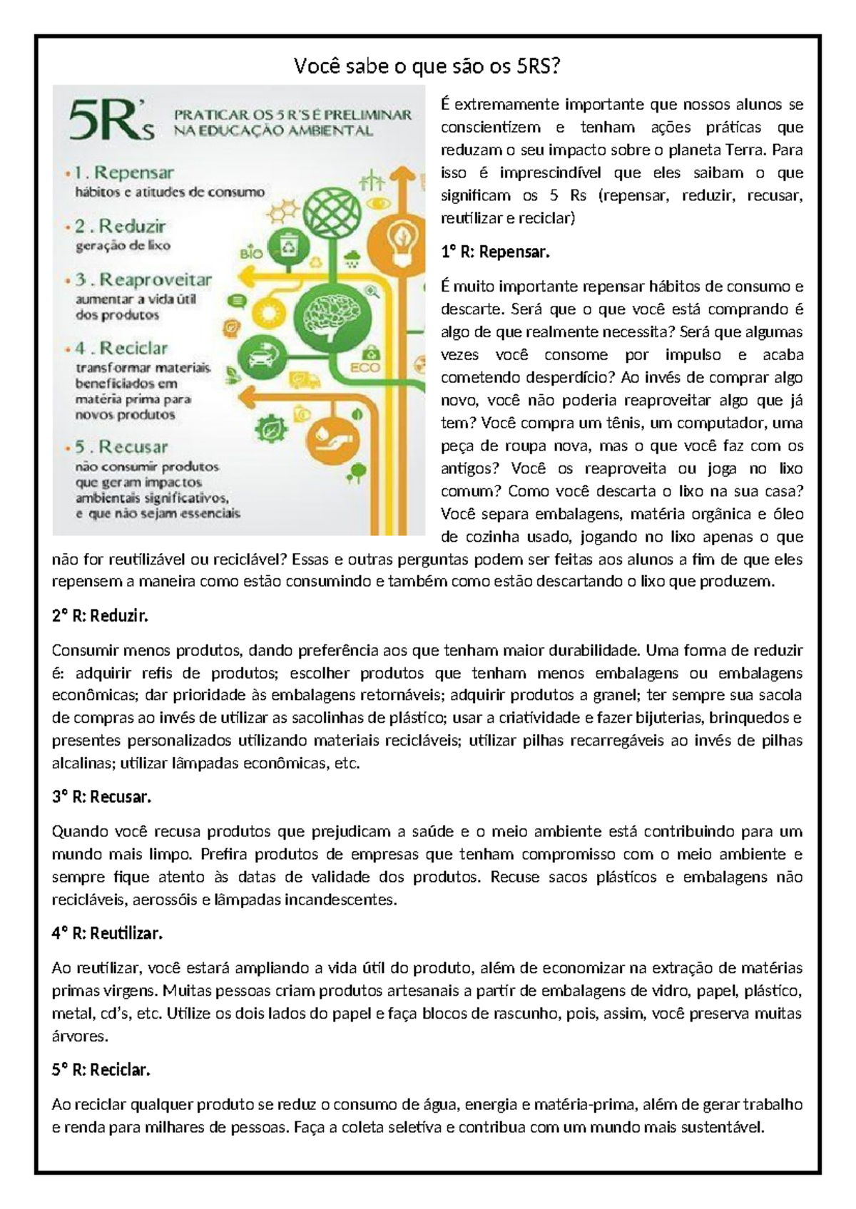 5 Rs da Reciclagem - Fixação para Sustentabilidade e Consumo Consciente ...