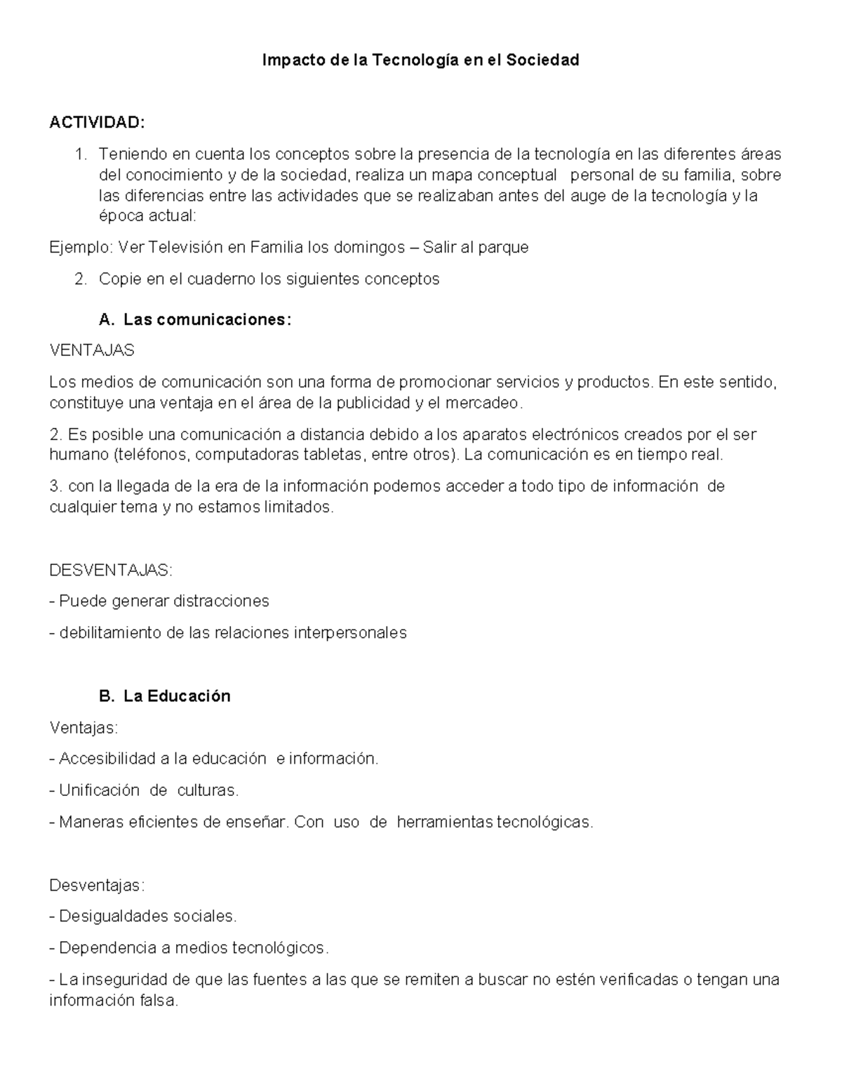 Actividades para imprimir - Impacto de la Tecnología en el Sociedad ...