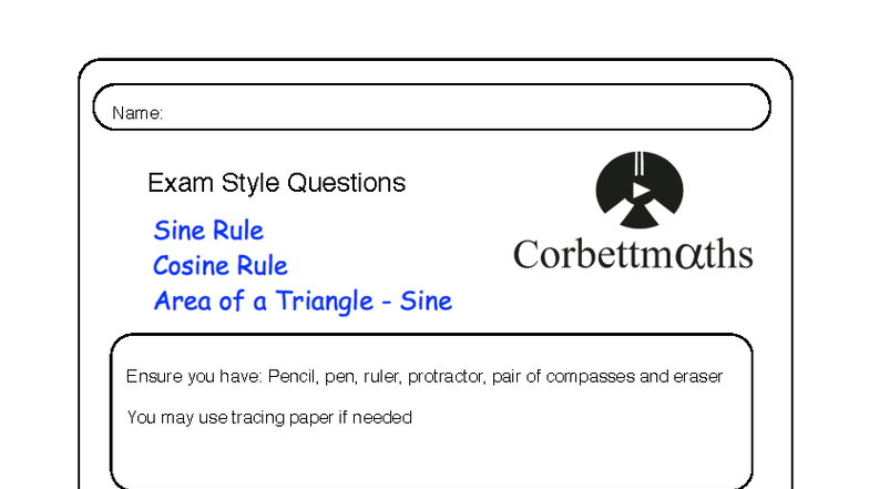 Trigonometry Advanced: Sine and Cosine Rule Questions (CORBETTMATHS ...