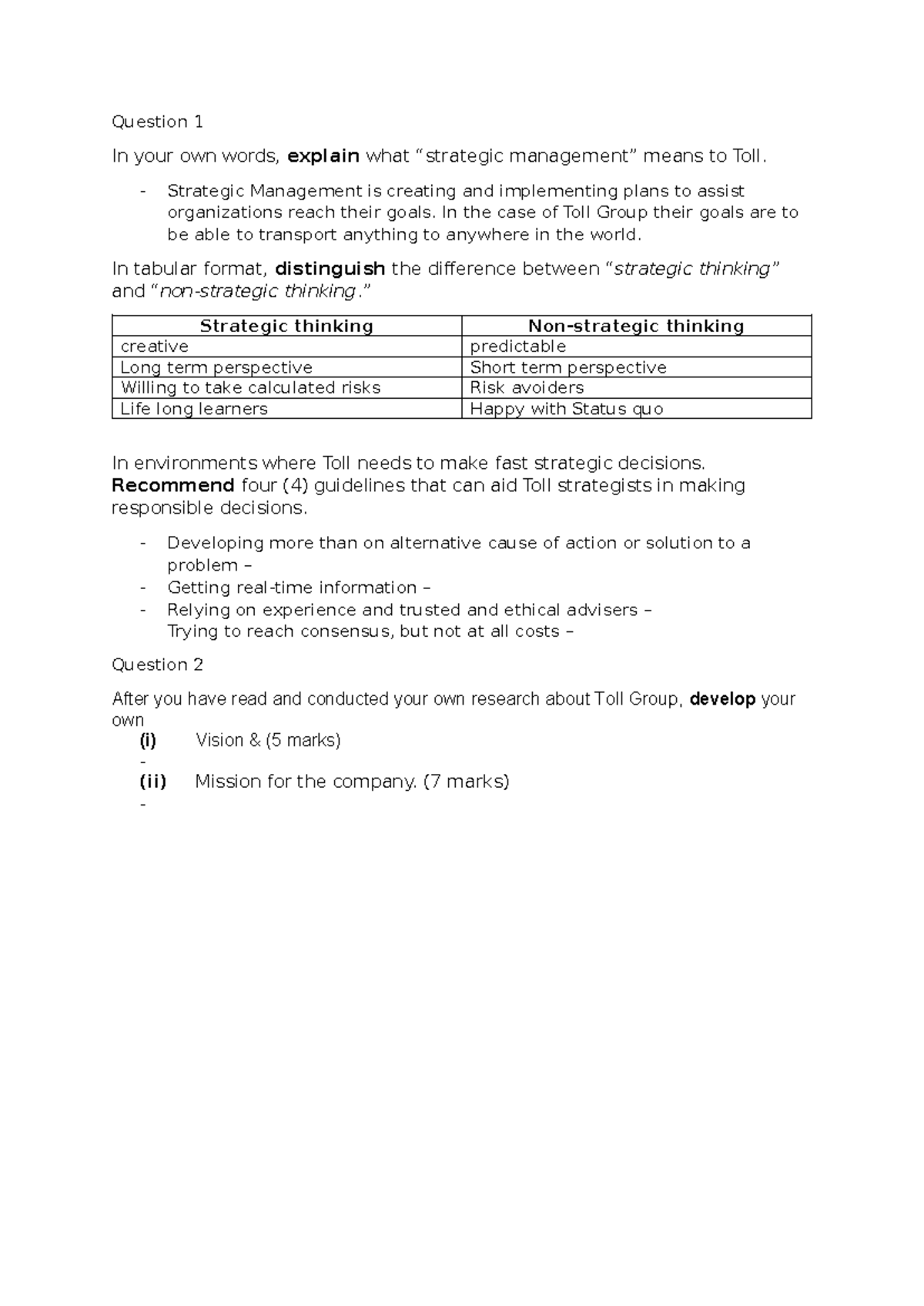 Business management assignment - Question 1 In your own words, explain ...