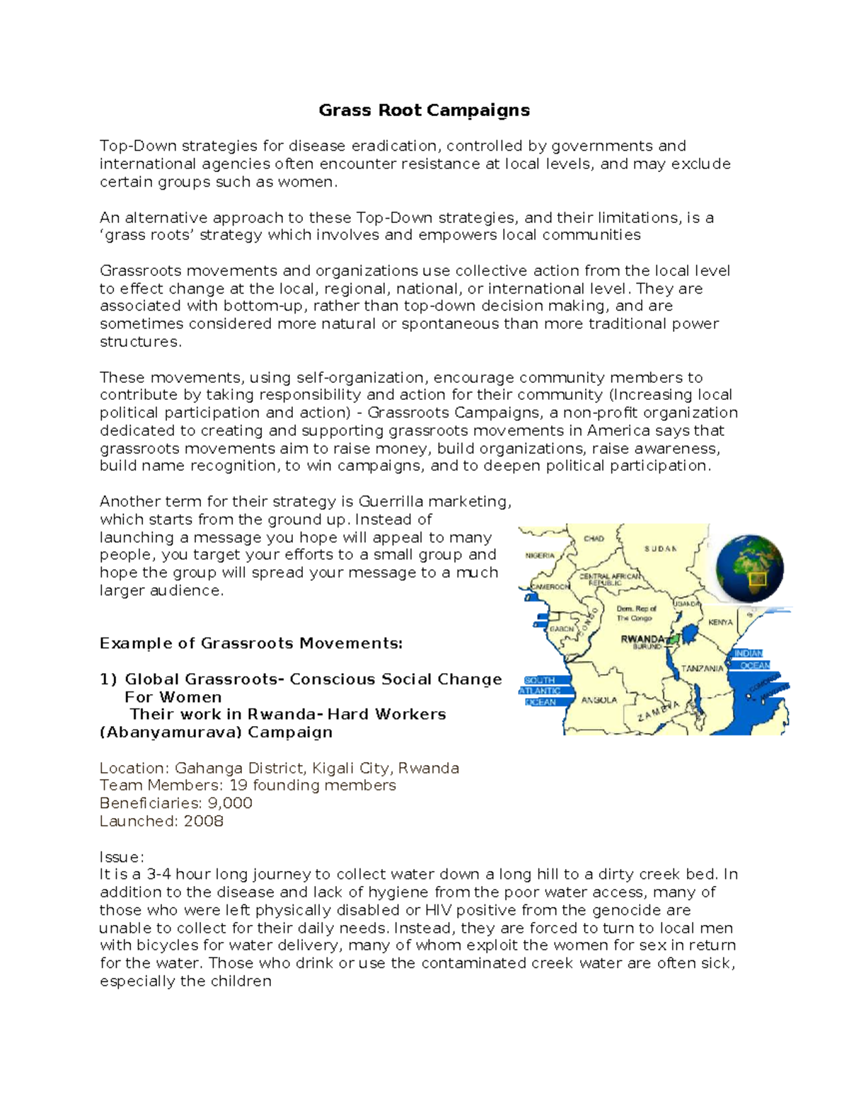 Grassroots Campaign Strategies for Disease Eradication and Community ...