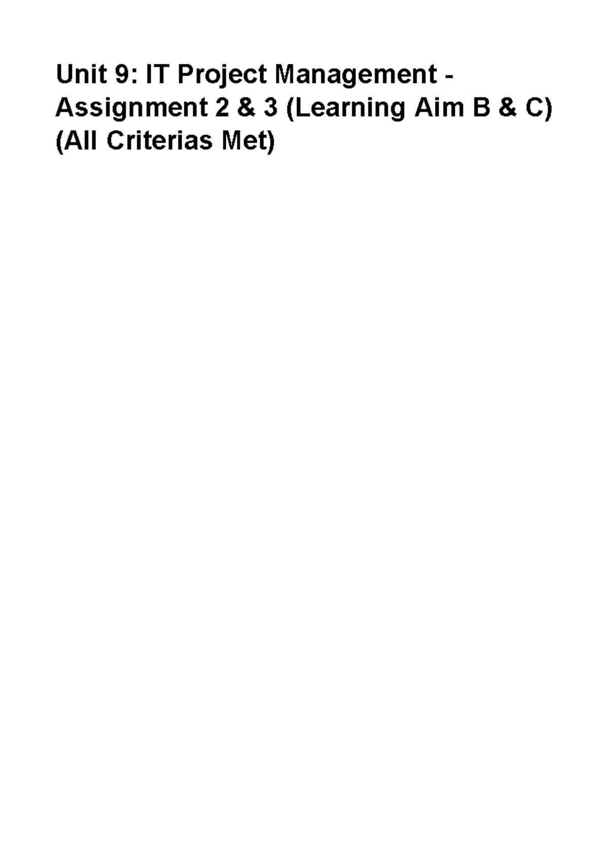 Unit 9 IT Project Management Assignment B & C Exemplar Guide - Studocu