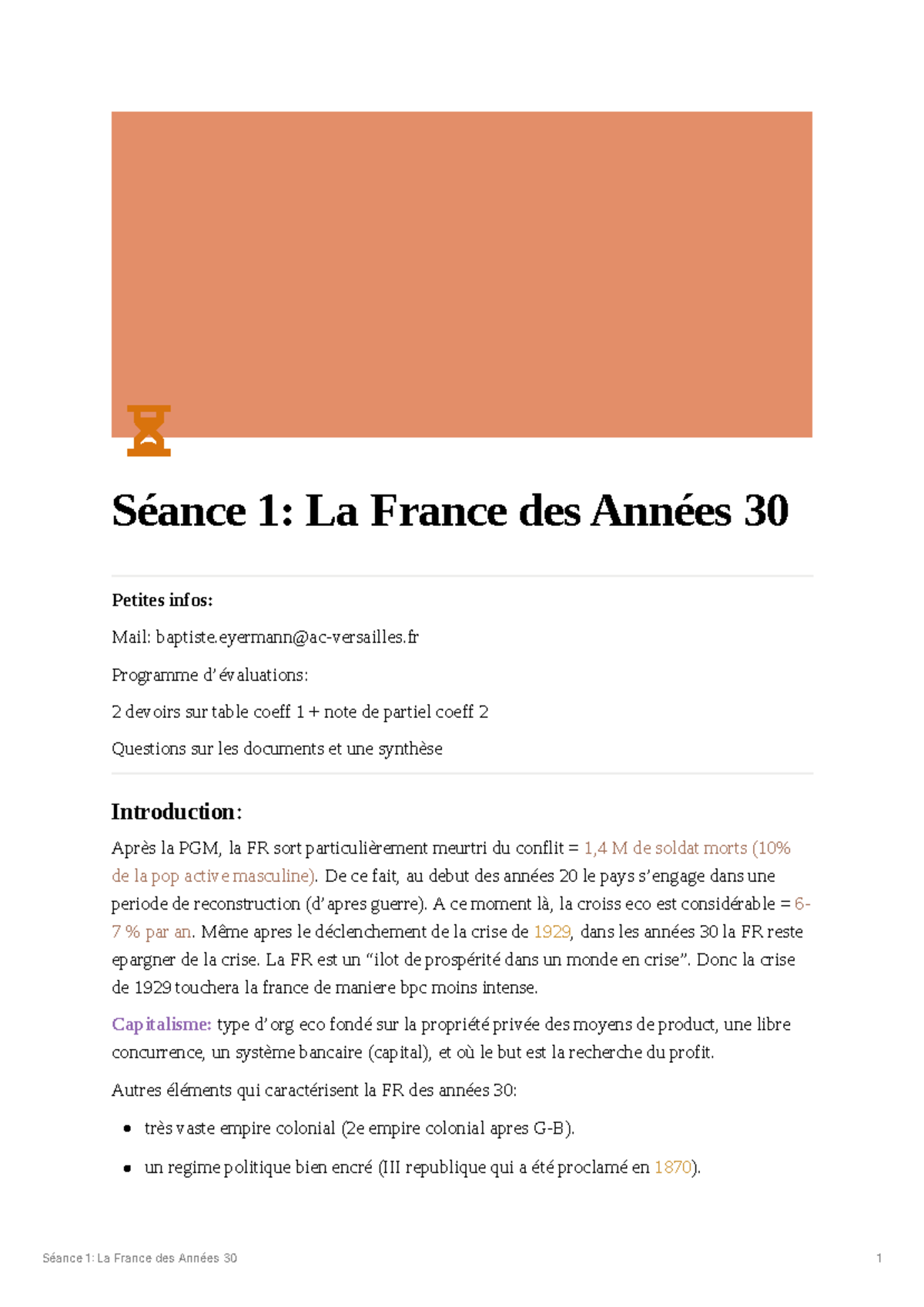 Sance 1 La France des Annes 30 - Séance 1: La France des Années 30 ...