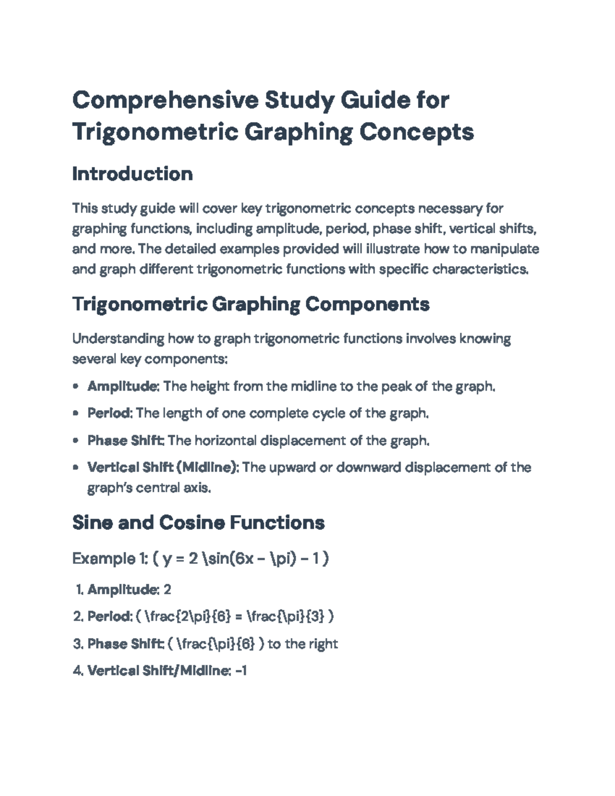 Trigonometric Graphing Concepts Comprehensive Study Guide For Math 101