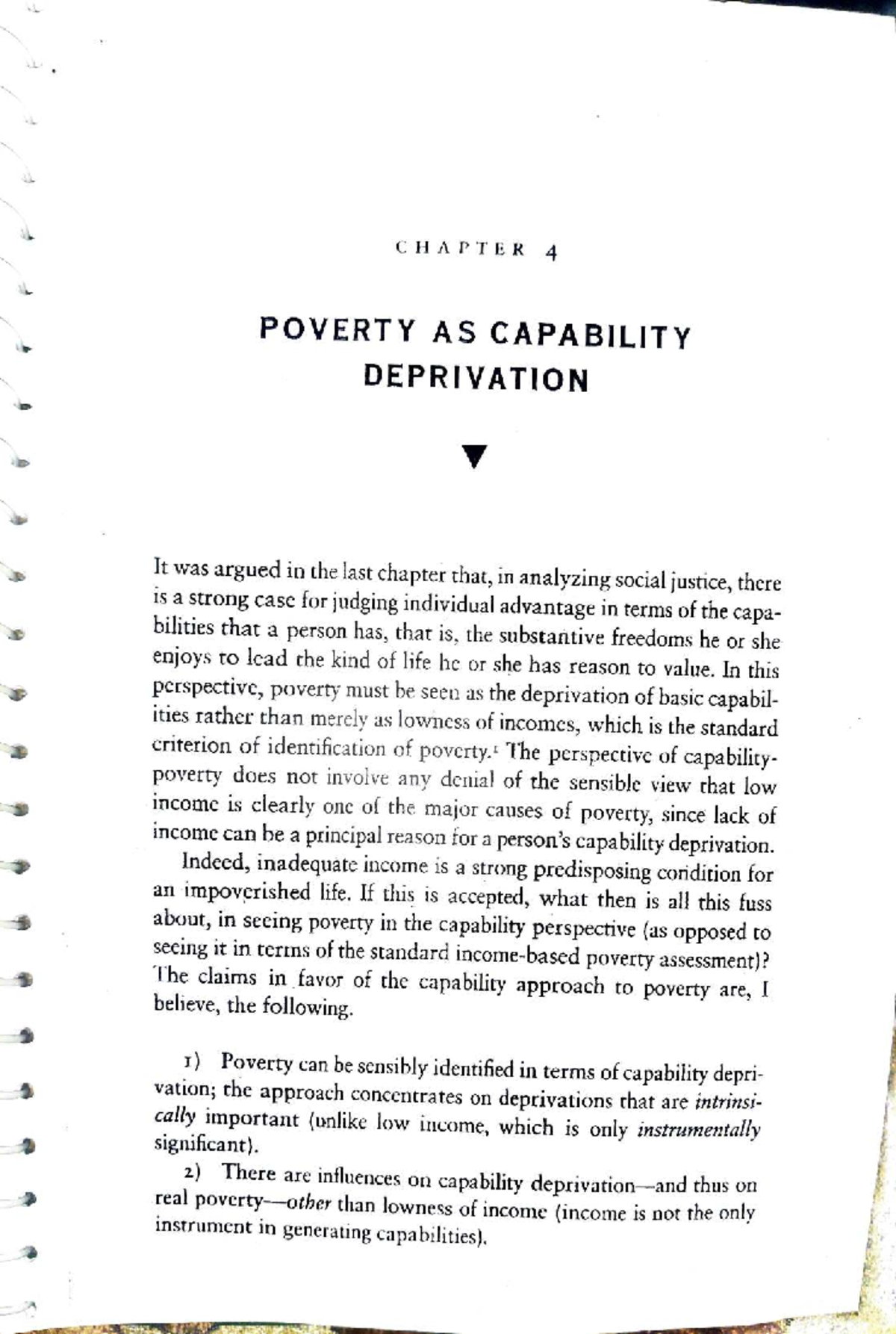 Chapter 4: Poverty as Capability Deprivation - Unit 3.1 Economics - Studocu