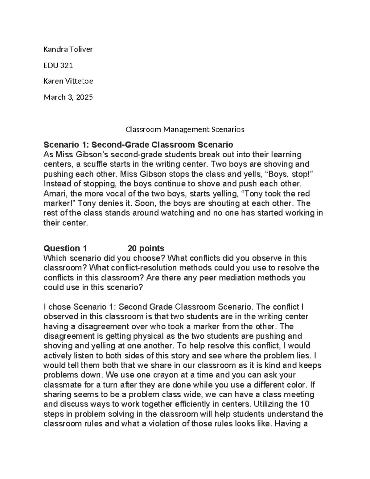 Classroom Management Scenarios: EDU 321 Insights on Conflict Resolution ...