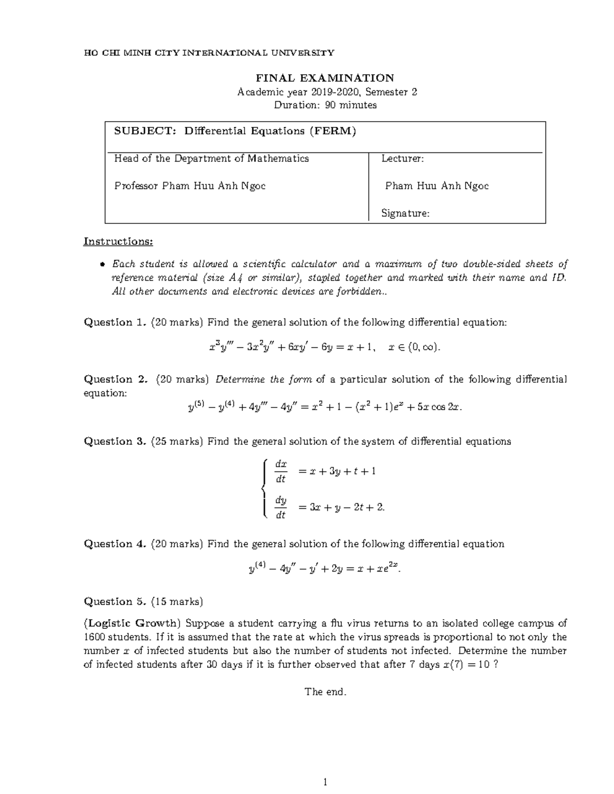 Final Exam S2 Differential Equations (FERM) Solutions 2019-2020 - Studocu