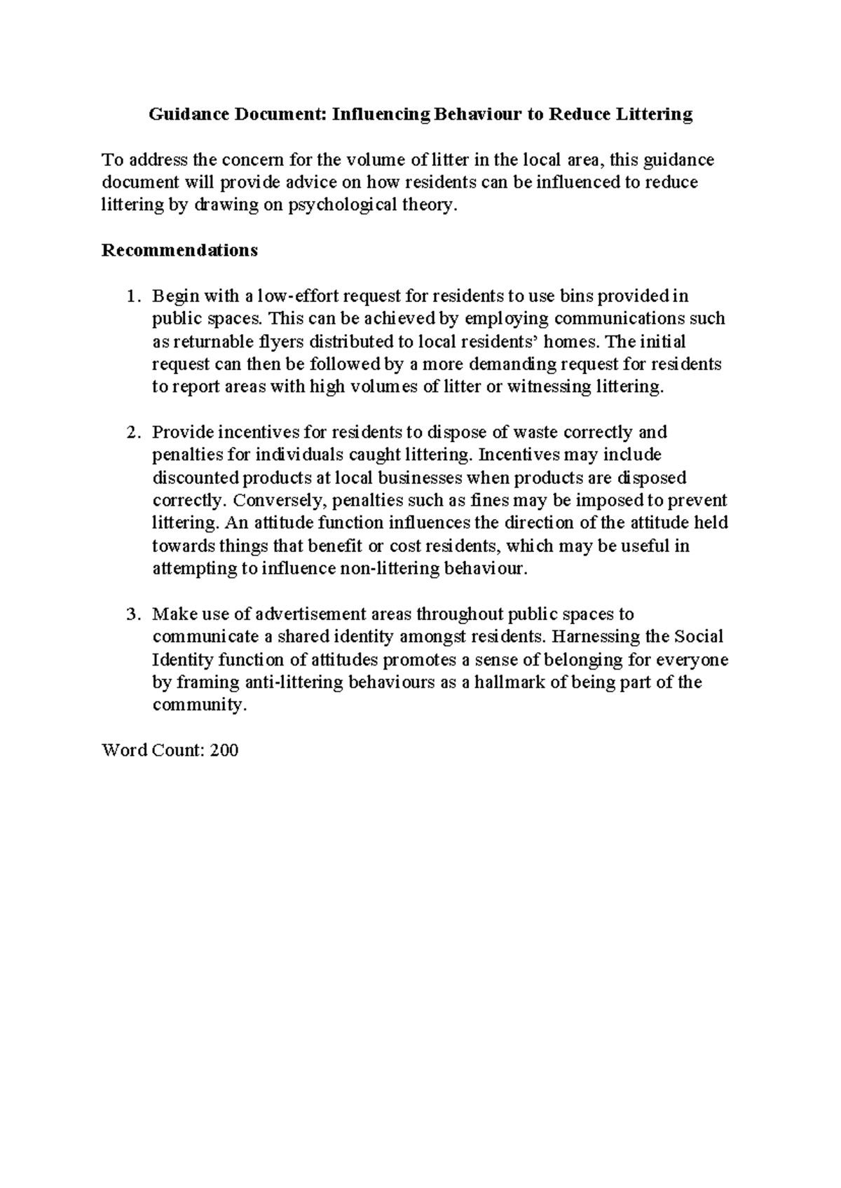 DE200 TMA01: Strategies to Influence Behaviour and Reduce Littering ...