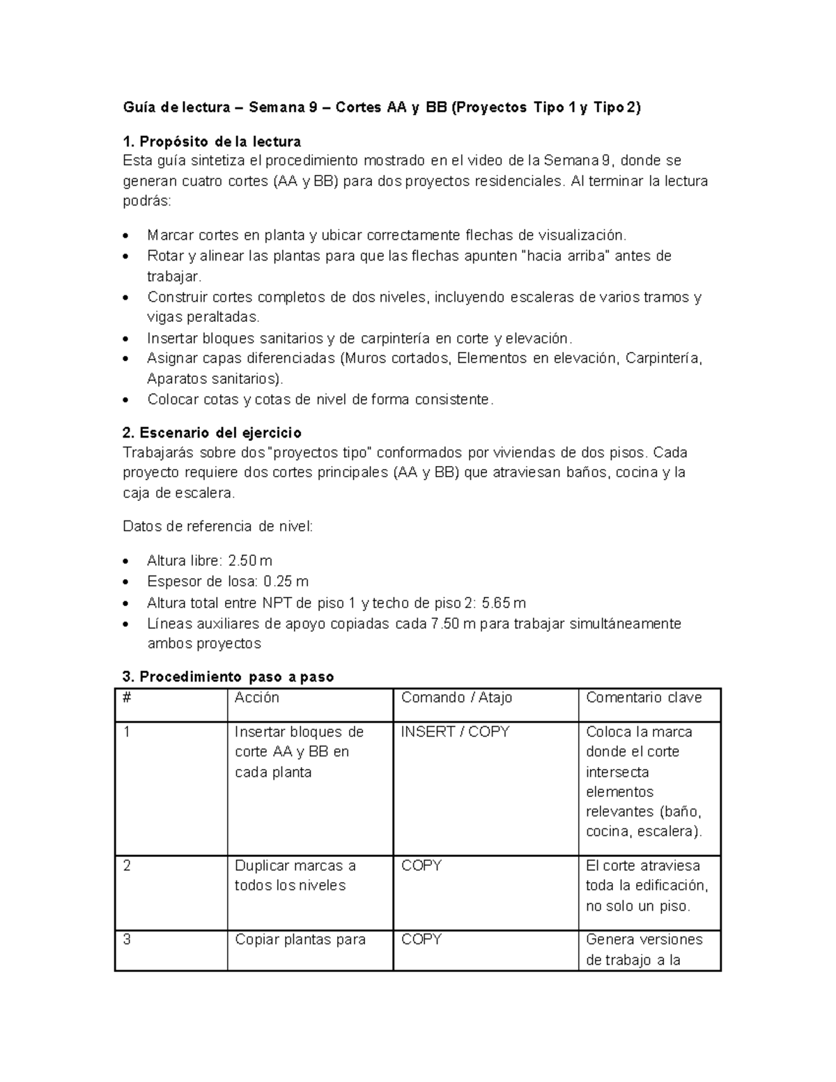 Guía de Lectura: Cortes AA y BB para Proyectos Tipo 1 y 2 - Semana 9 ...