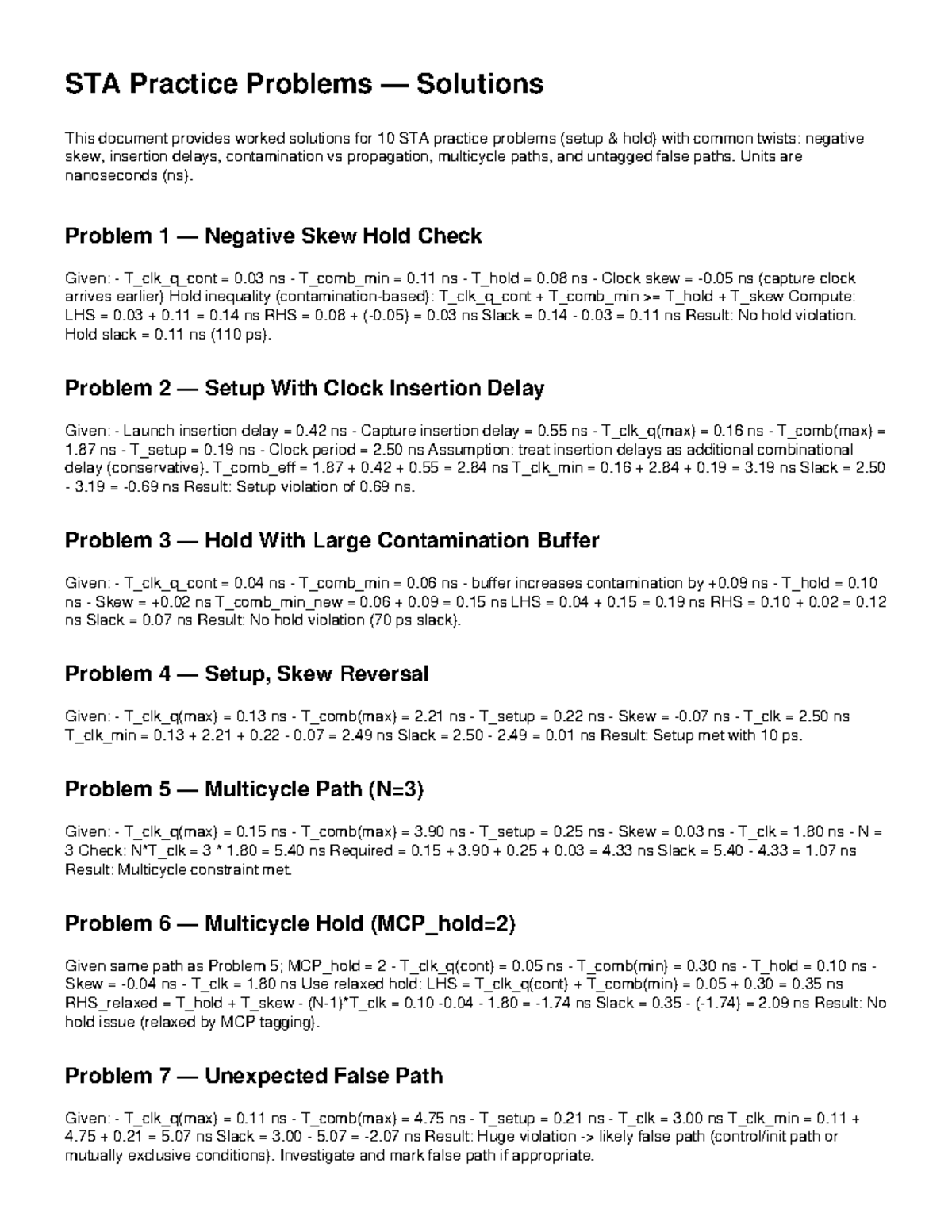 STA Practice Problems Solutions: Detailed Worked Examples - Studocu