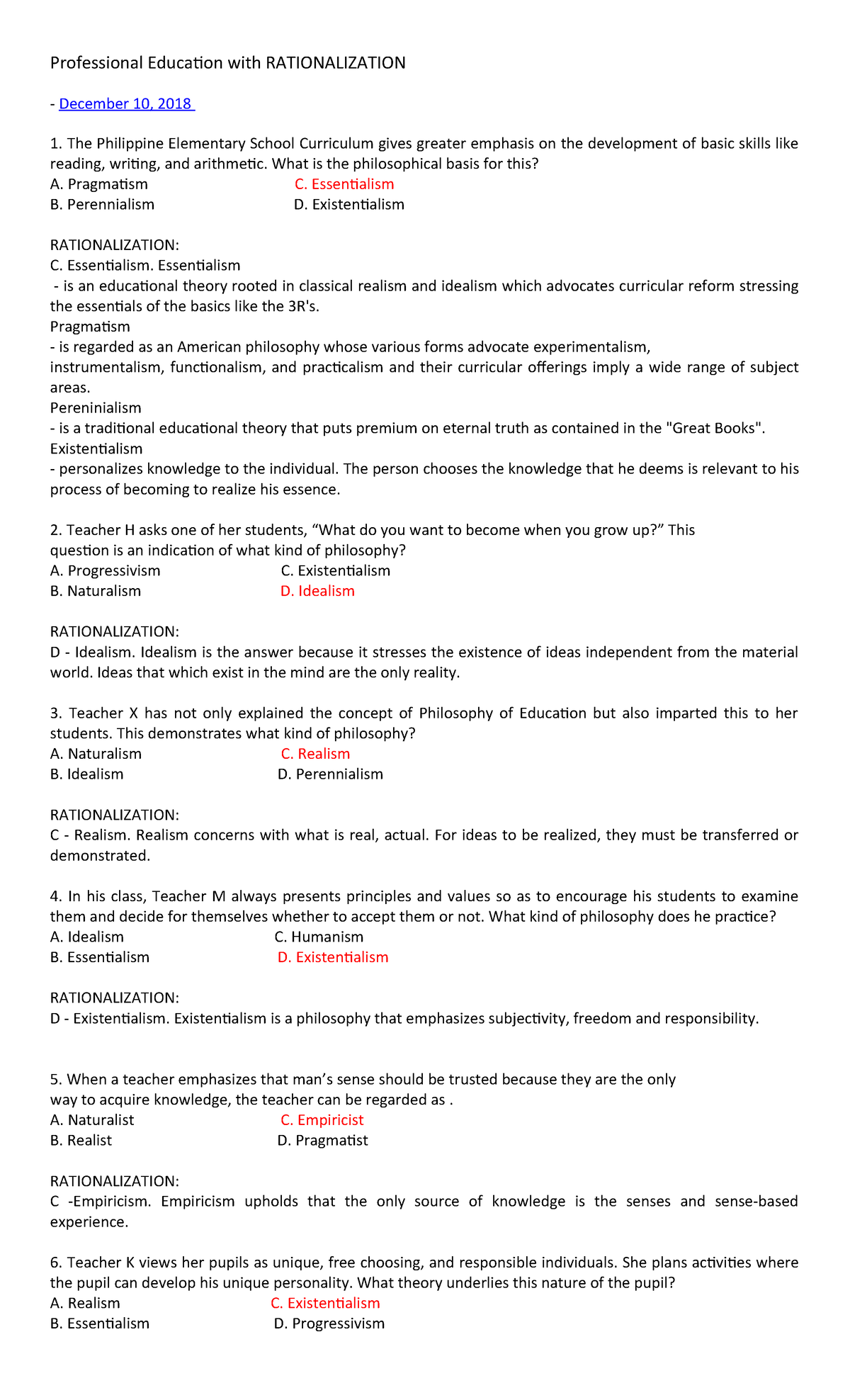 Professional Education Philosophy Review (Prof Ed Reviewer) - Studocu