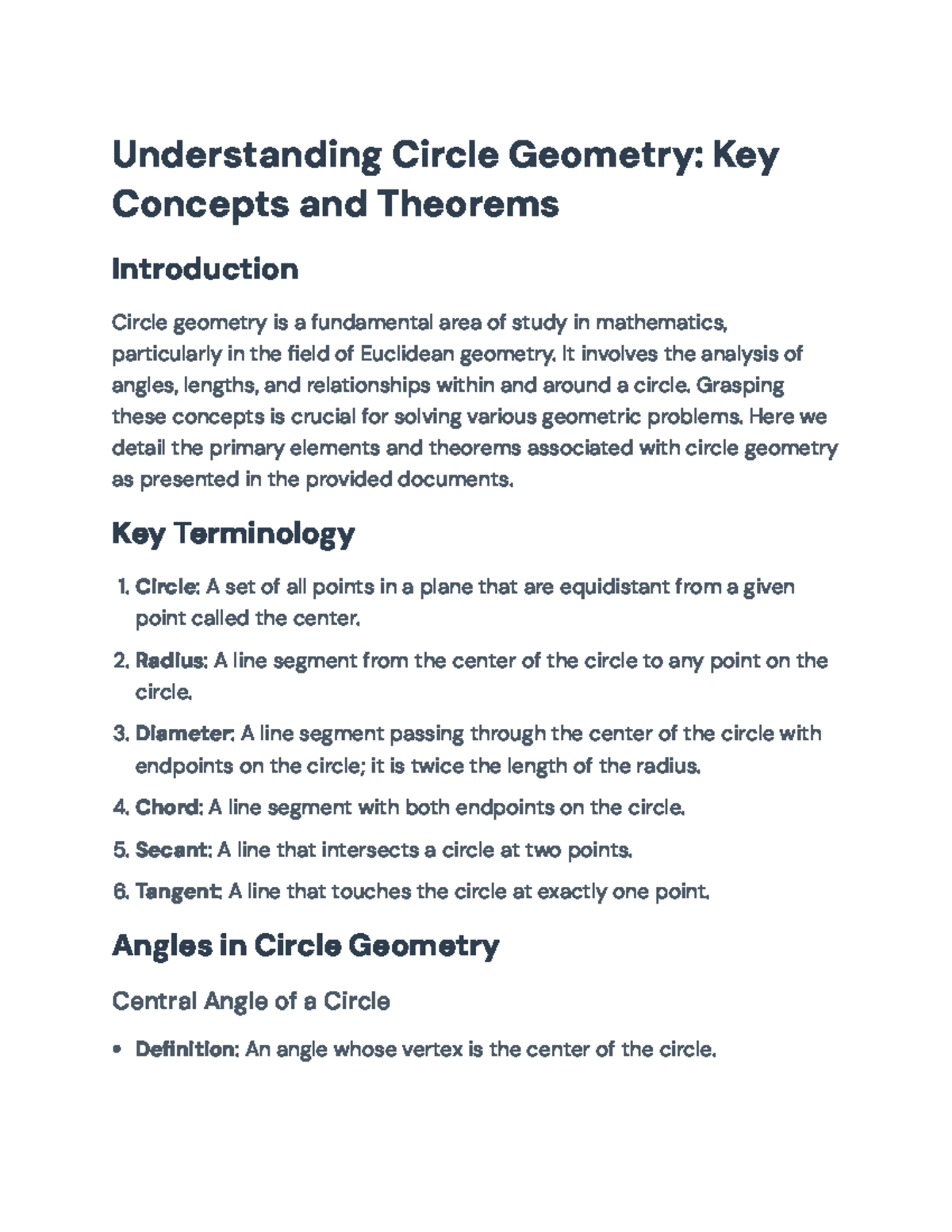 Understanding Circle Geometry: Key Theorems and Concepts (Math 101 ...