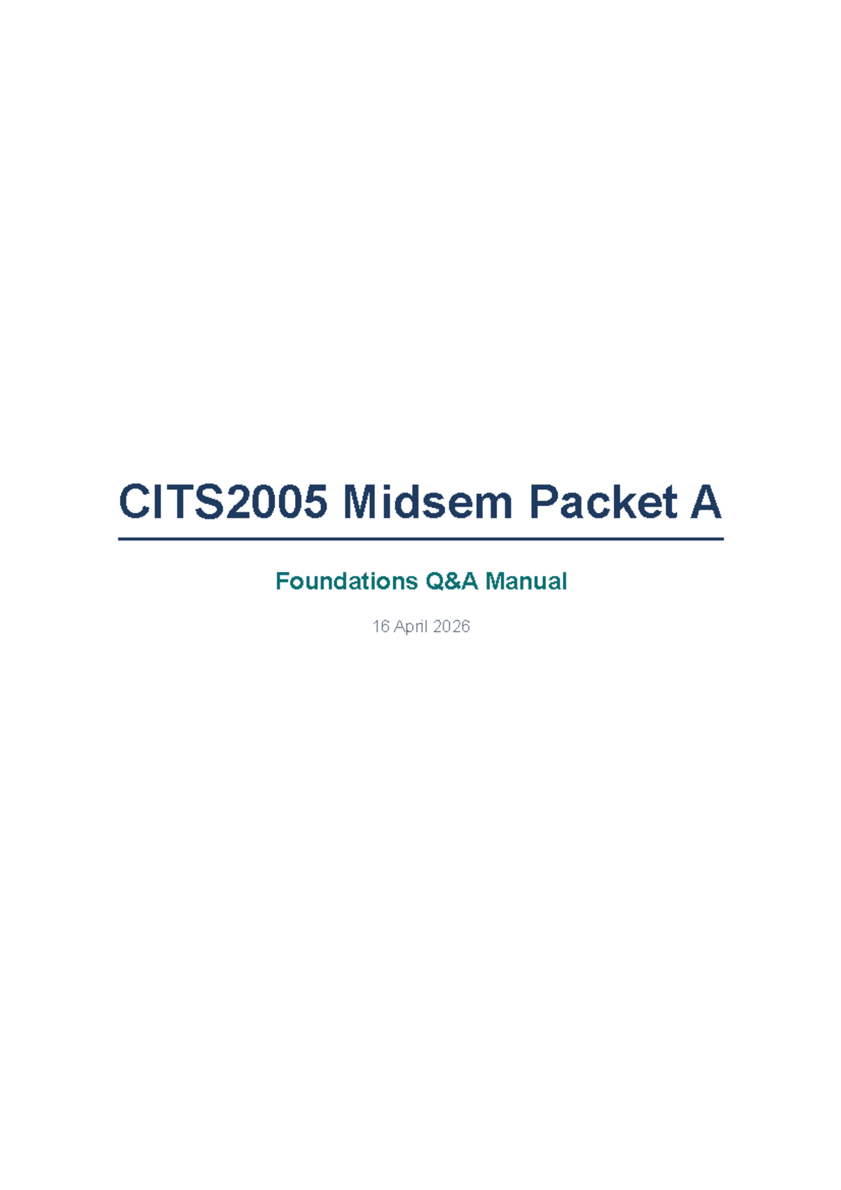 CITS2005 Midsem Packet A Foundations Study Guide and QA - Studocu