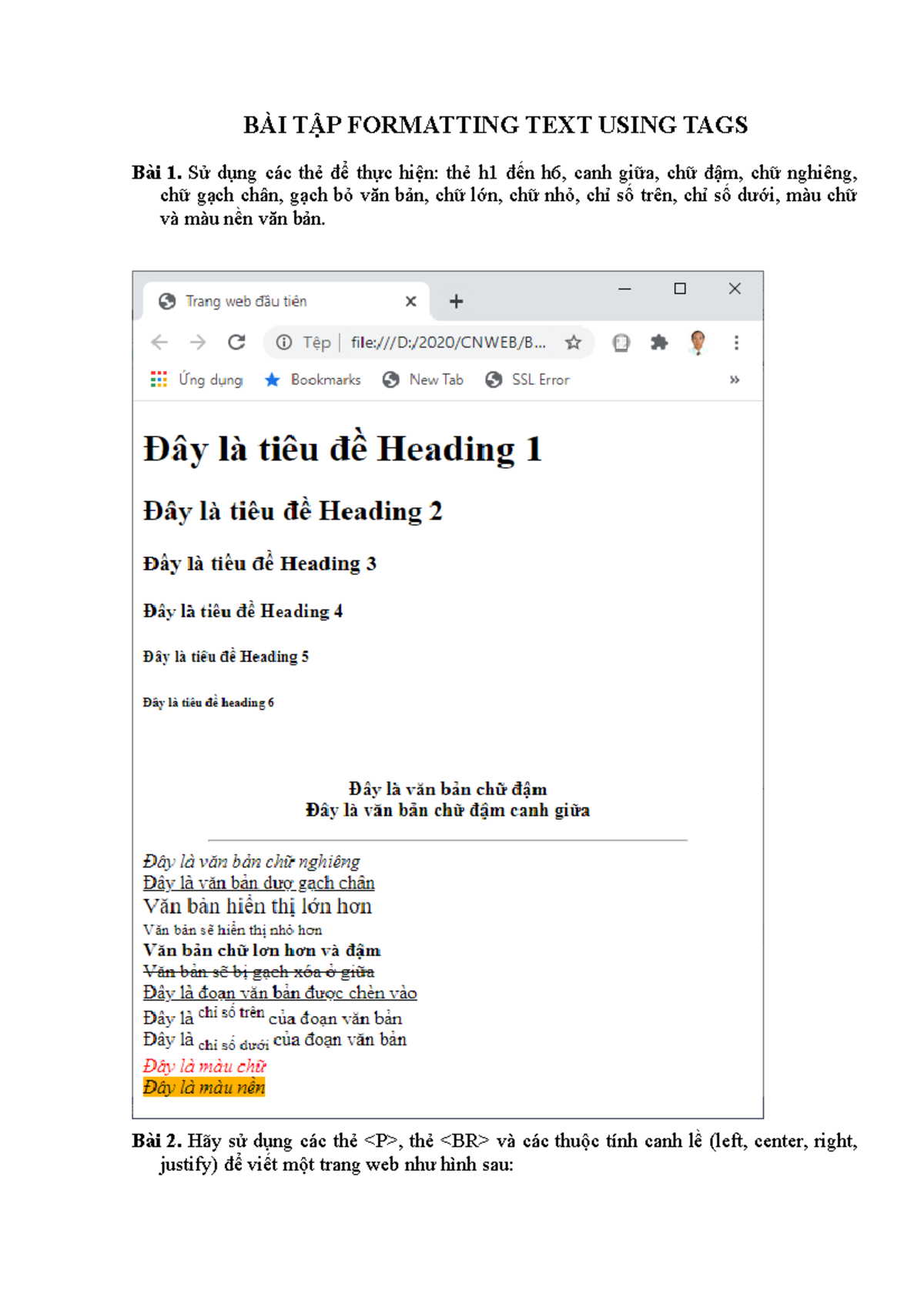 BT Formatting TEXT Using TAGS - BÀI TẬP FORMATTING TEXT USING TAGS Bài ...
