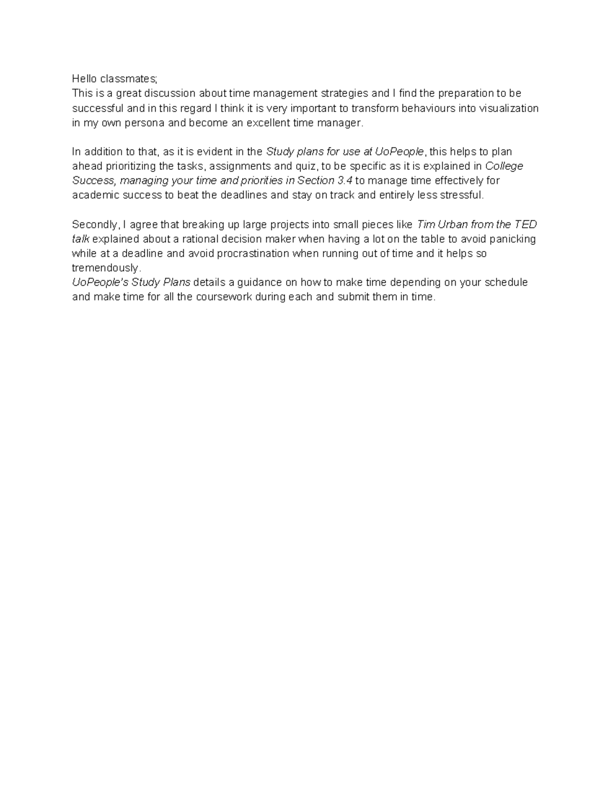 Study Notes on Time Management Strategies for UoPeople Course 1O01 ...