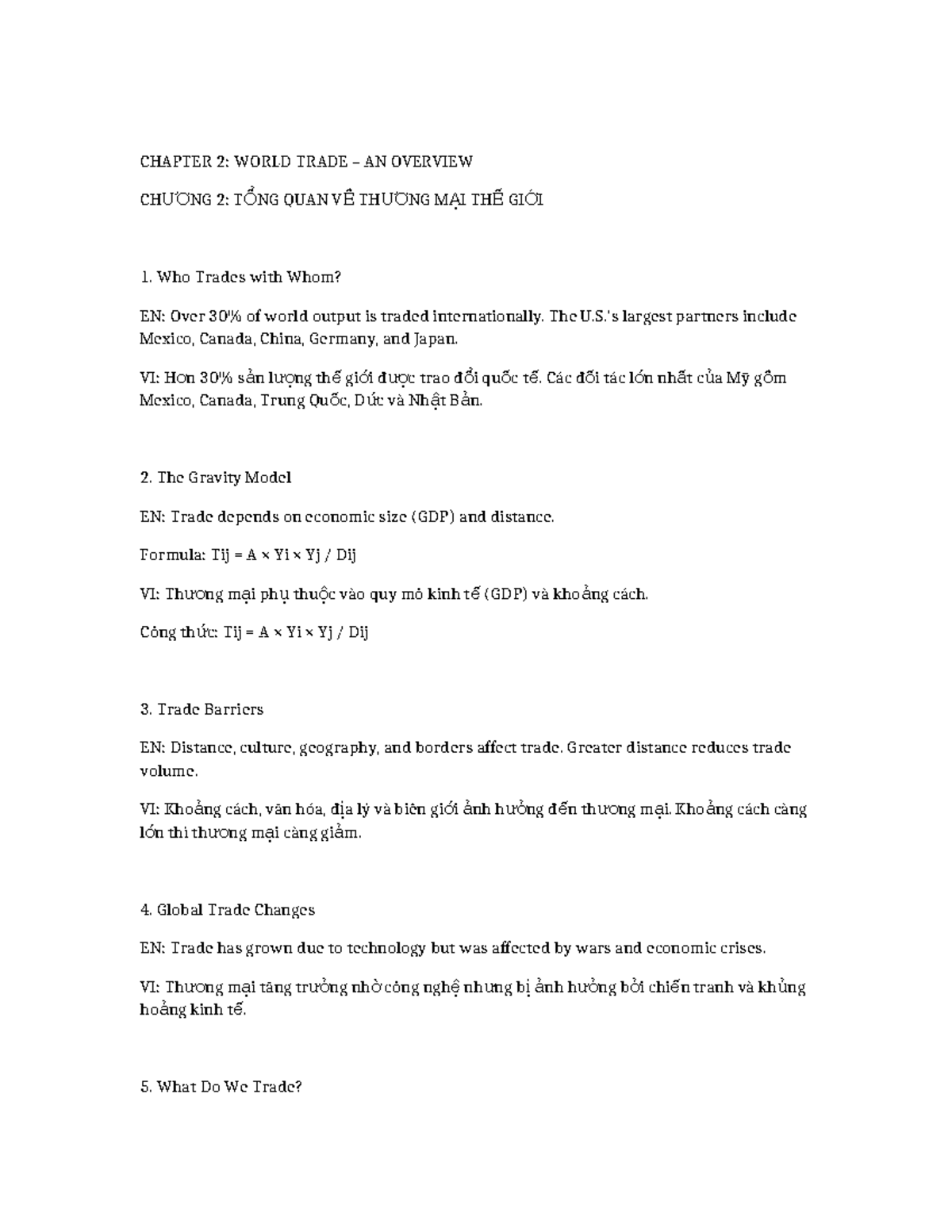 CHAPTER 2: WORLD TRADE OVERVIEW & BARRIERS - TỔNG QUAN VỀ THƯƠNG MẠI ...
