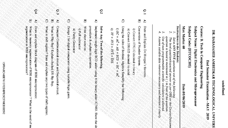 B. Tech 3rd Sem Digital Electronics & Microprocessor (BTCOC305) Exam 2019 - Studocu