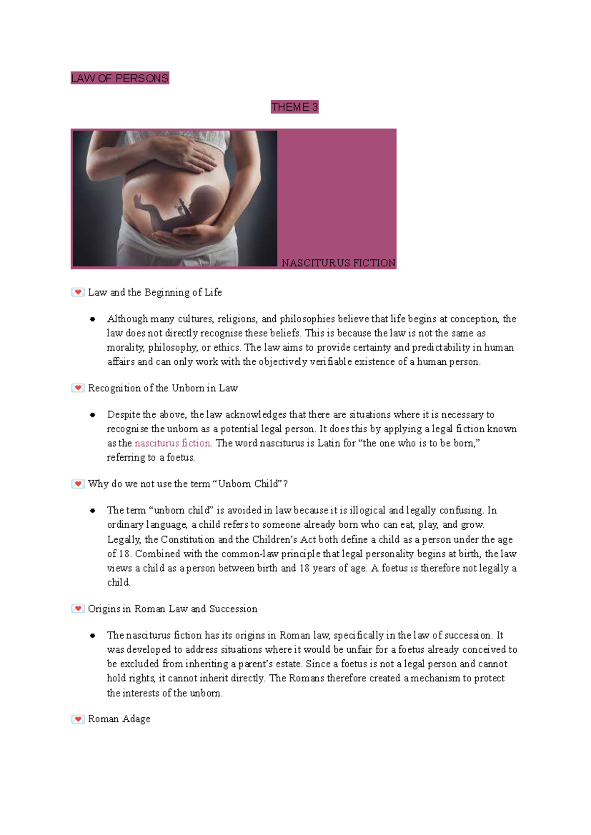 Law of Persons Theme 3: Nasciturus Fiction and Legal Recognition of the ...