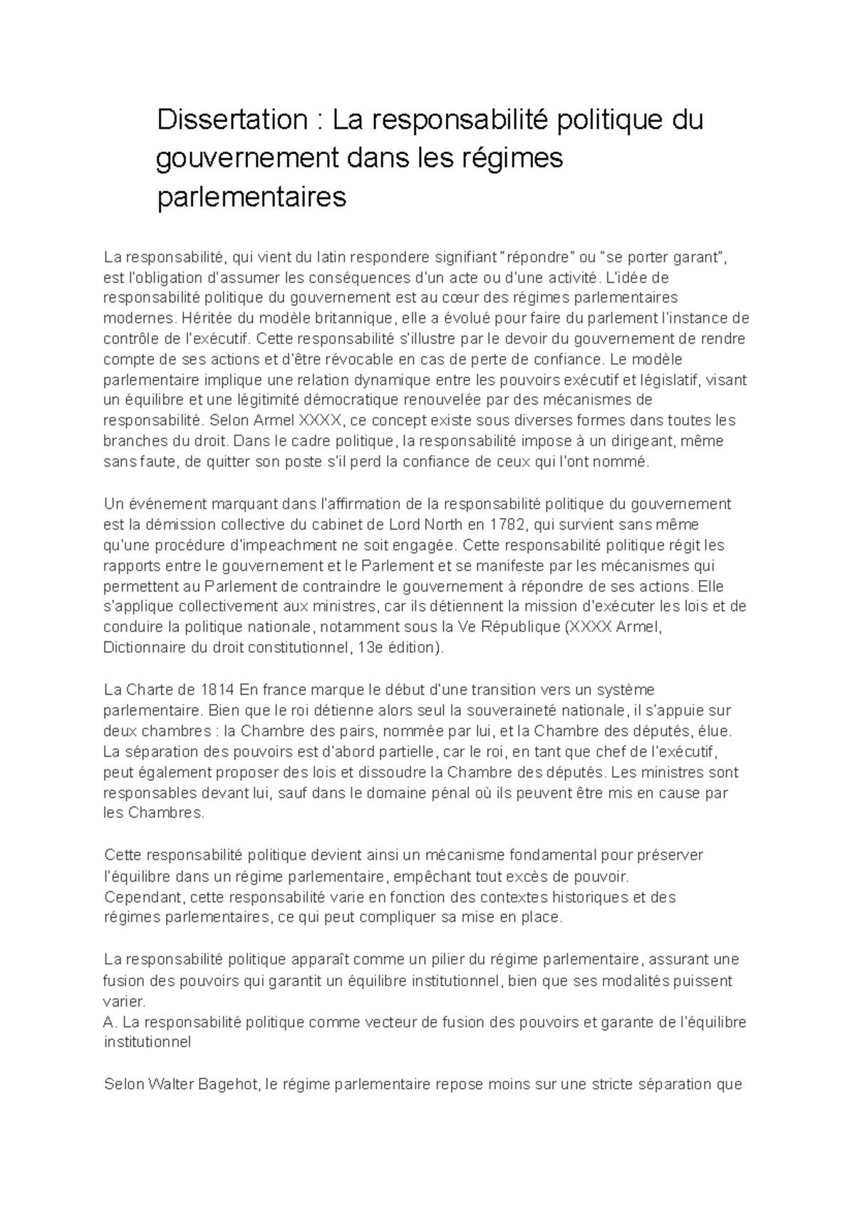 La responsabilité politique du gouvernement en régime parlementaire ...