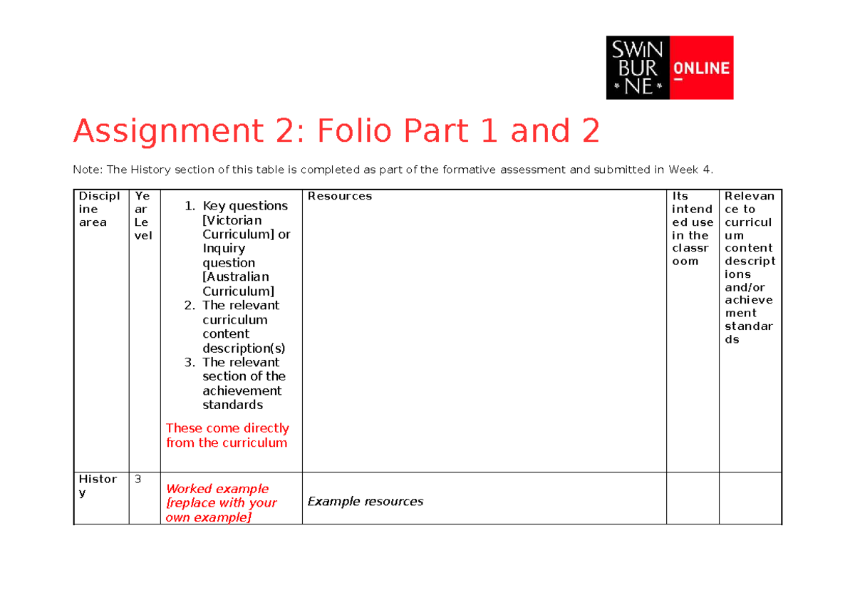 Assignment 2: Folio Part 1 & 2 - Discovering Democracy Unit Plan - Studocu