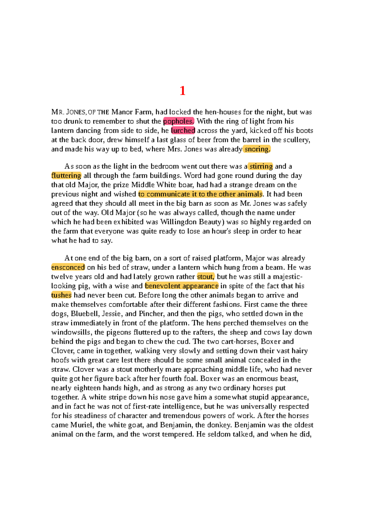 Animal Farm and 1984: Overview of Chapter 1 Analysis - Studocu