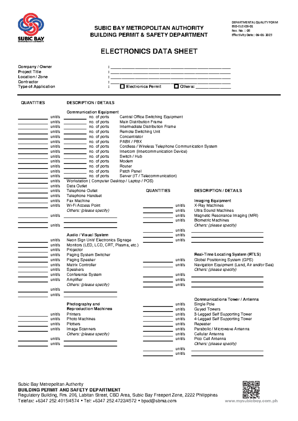 SUBIC BAY METROPOLITAN AUTHORITY ELECTRONICS DATA SHEET Rev. 05 - Studocu