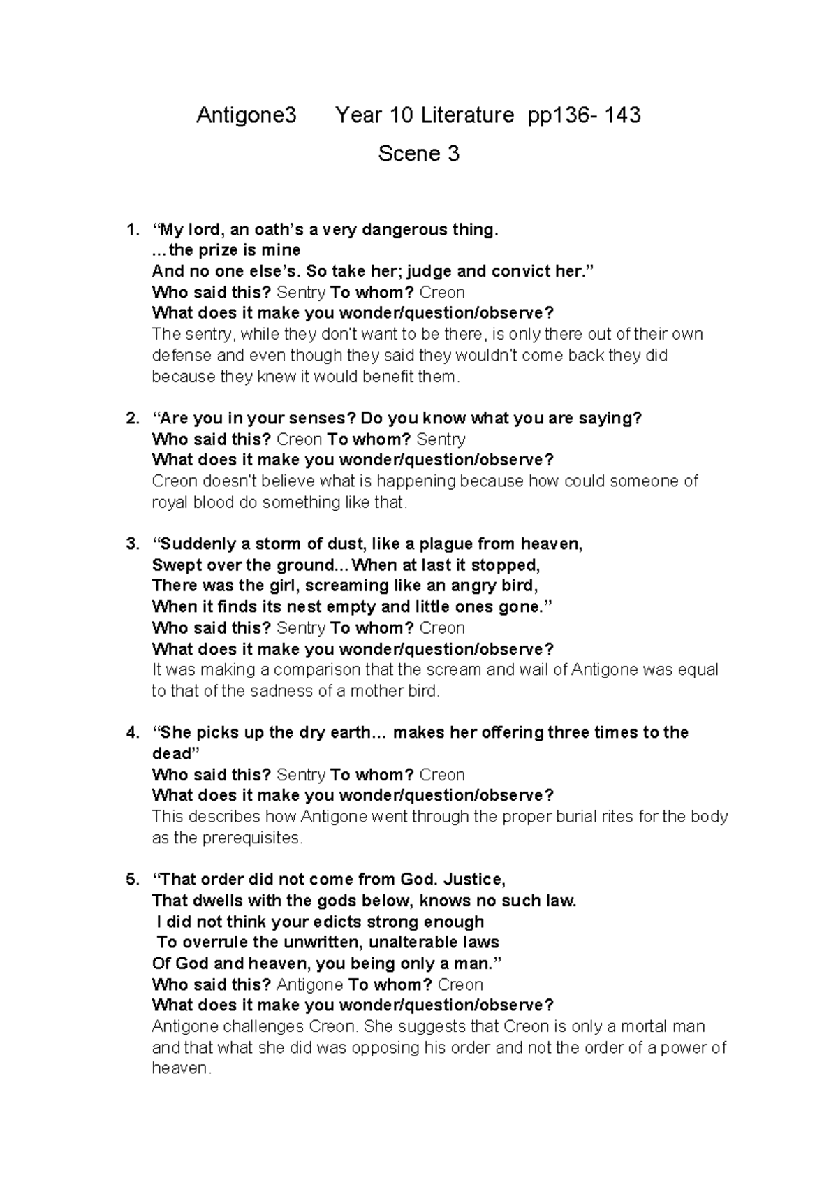 Yr10 - Literature - Antigone Scene 3 - Antigone3 Year 10 Literature ...