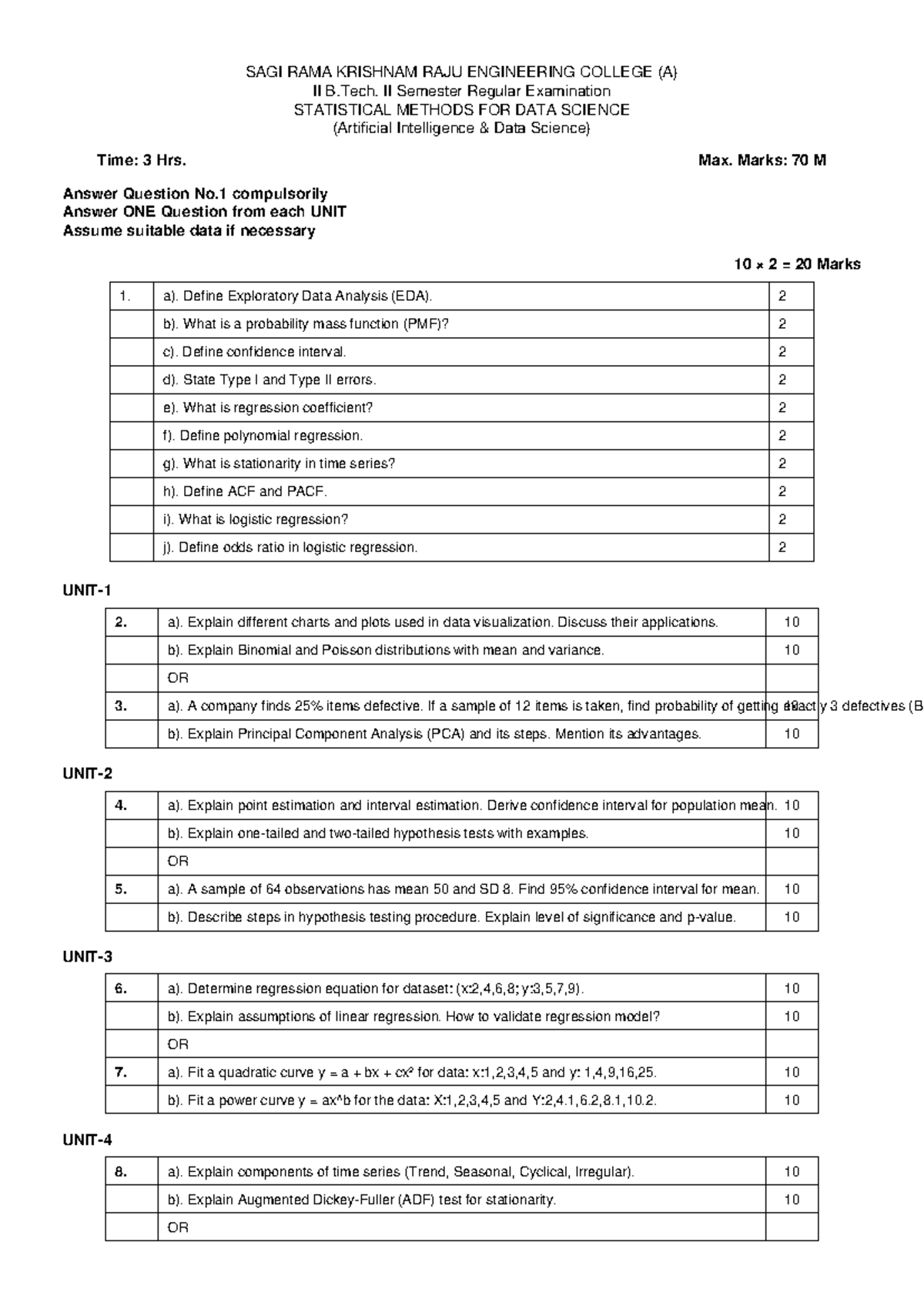 SAGI RAMA KRISHNAM RAJU ENG COLLEGE II B.Tech II Sem Statistical ...