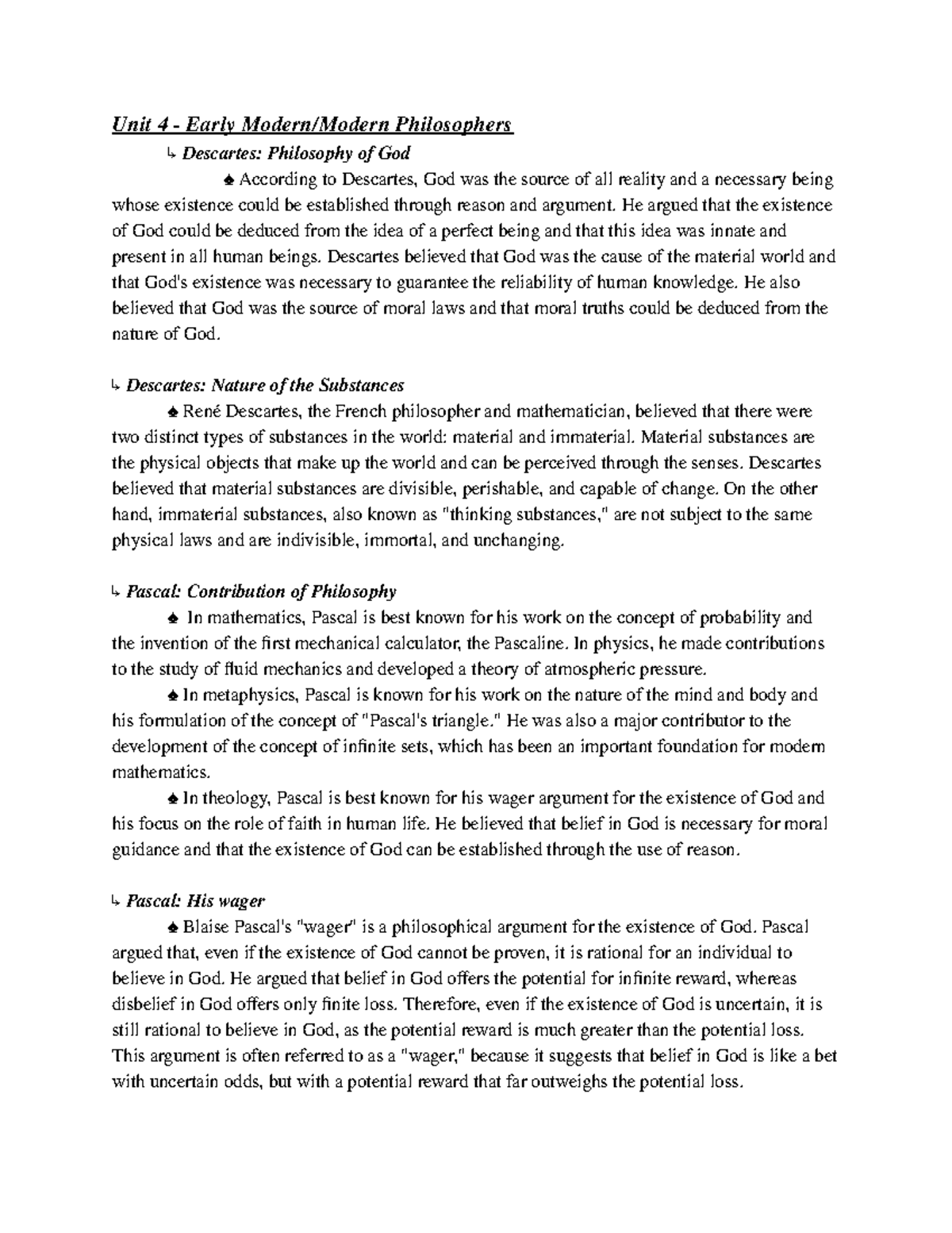 Unit 4: Early Modern & Modern Philosophers Overview and Key Concepts ...