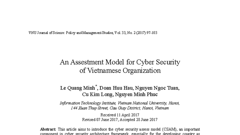 Assessment Model for Cyber Security in Vietnam (ITM 2017) - Studocu