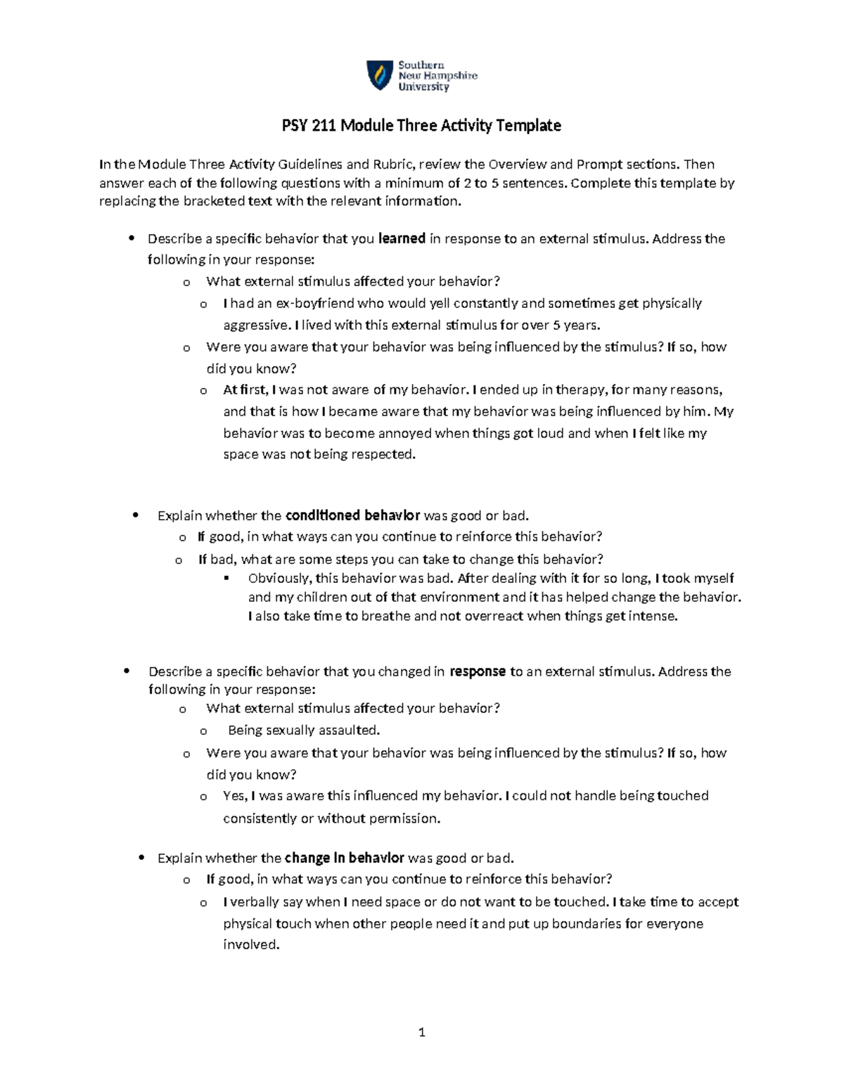 PSY 211 Module Three Activity - Then answer each of the following ...