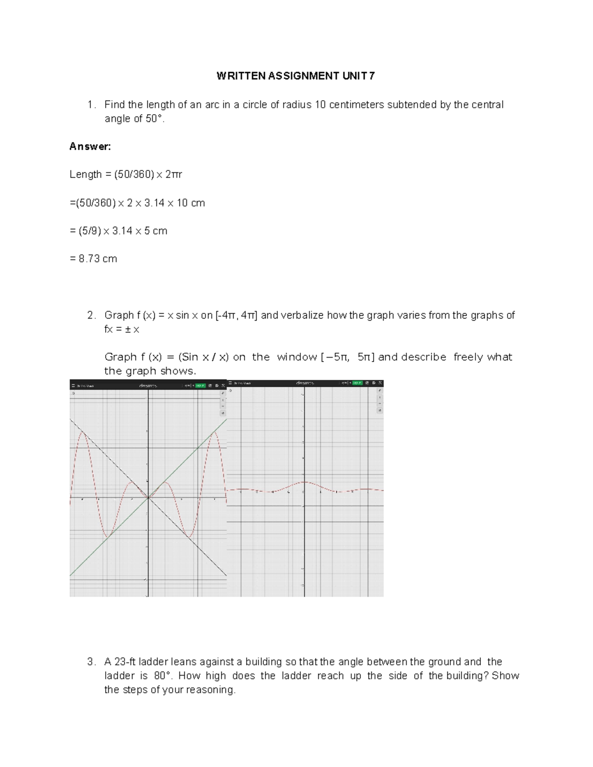 College Algebra Written Assignment unit 7 - WRITTEN ASSIGNMENT UNIT 7 1 ...